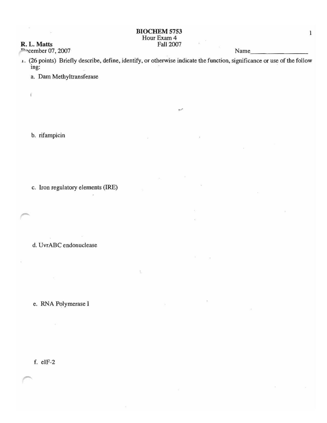 Biochemical Principles 6 Questions With Answers For Exam 4 Bioc