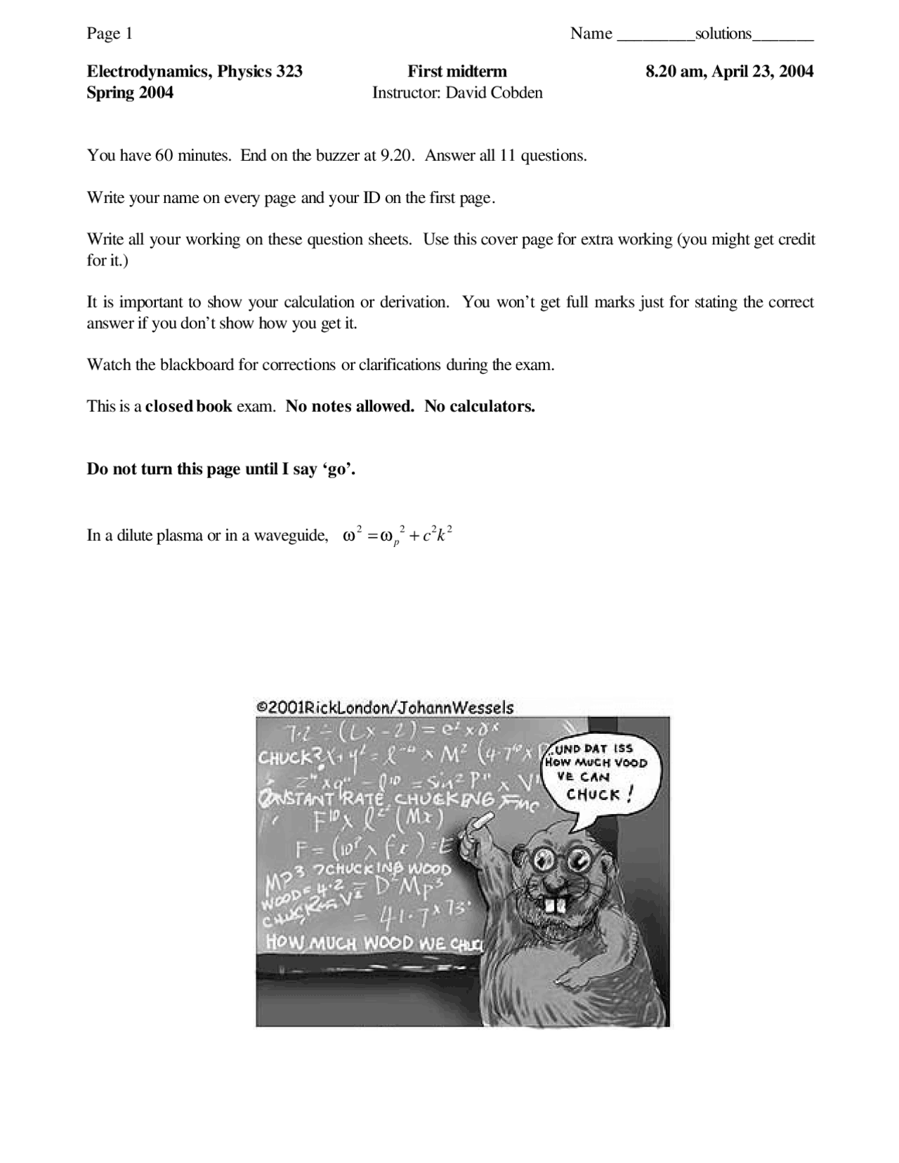 Midterm Exam 1 For Electromagnetism Phys 323 Docsity