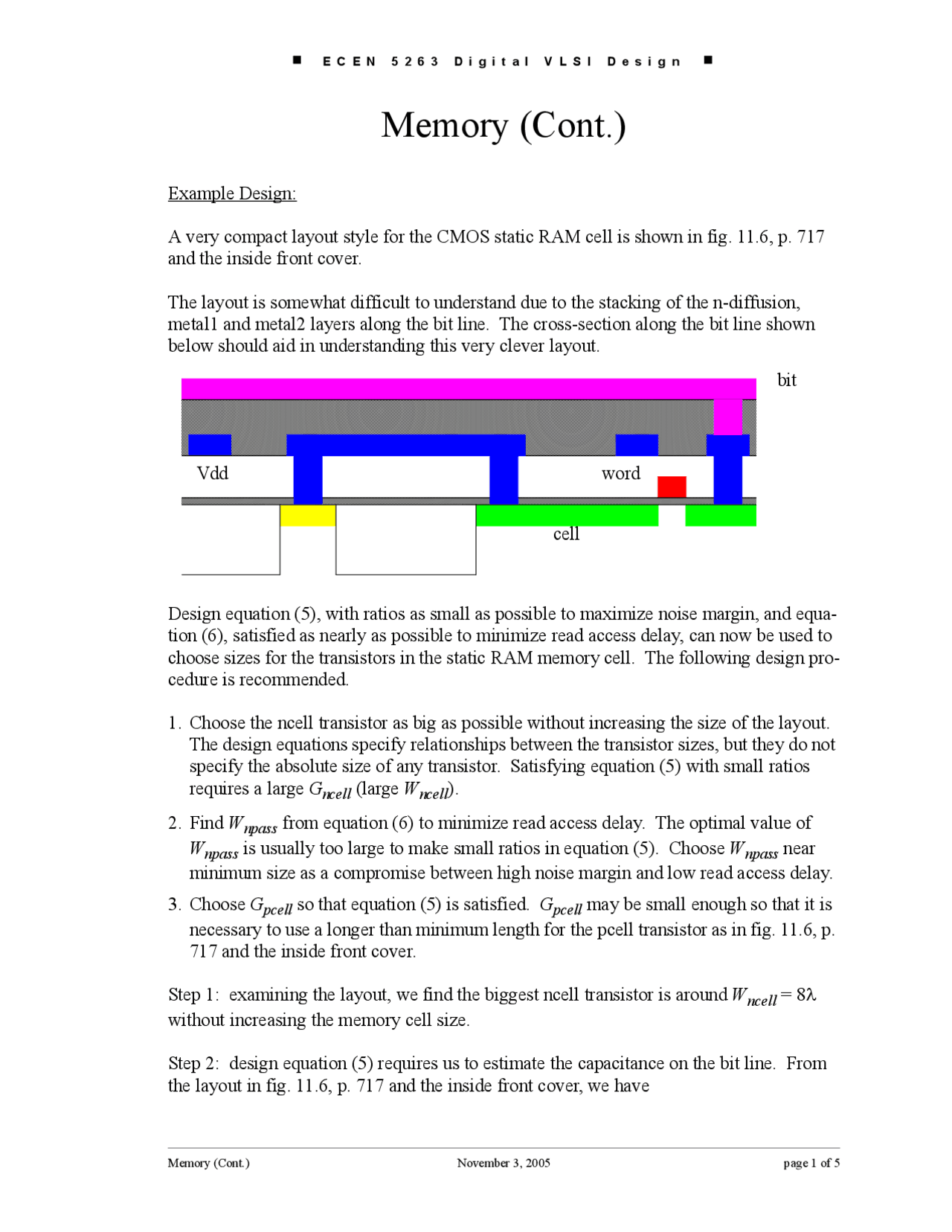 Notes On Memory Vlsi Digital Systems Design Ecen 5263 Docsity