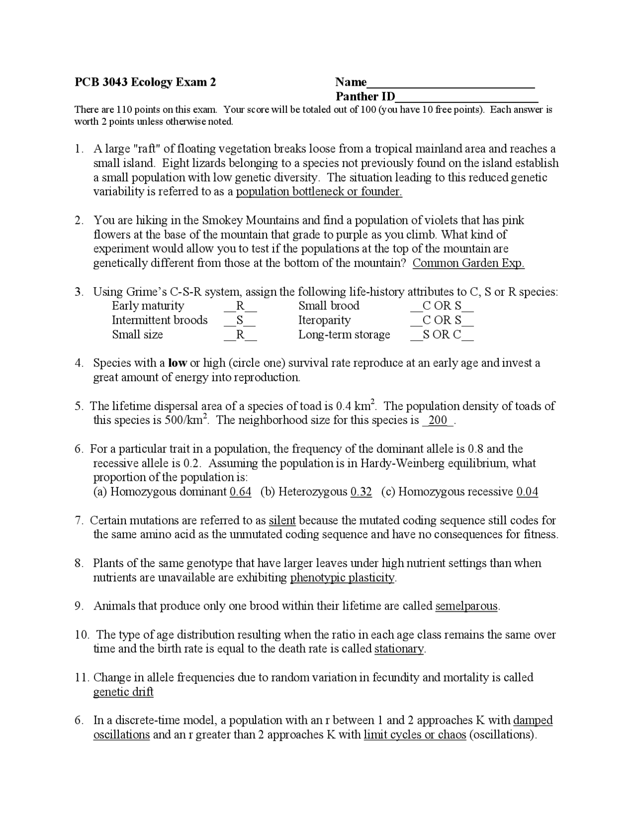 Exam 2 With Solution Manual Ecology Pcb 3043 Docsity
