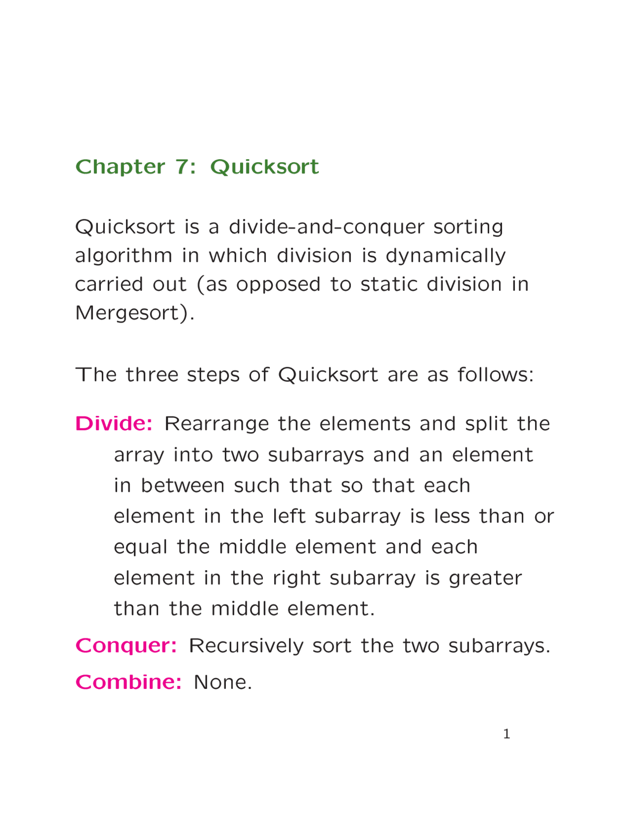Quick Sort Chapter 7 Introduction To Algorithms Cot 5407 Docsity