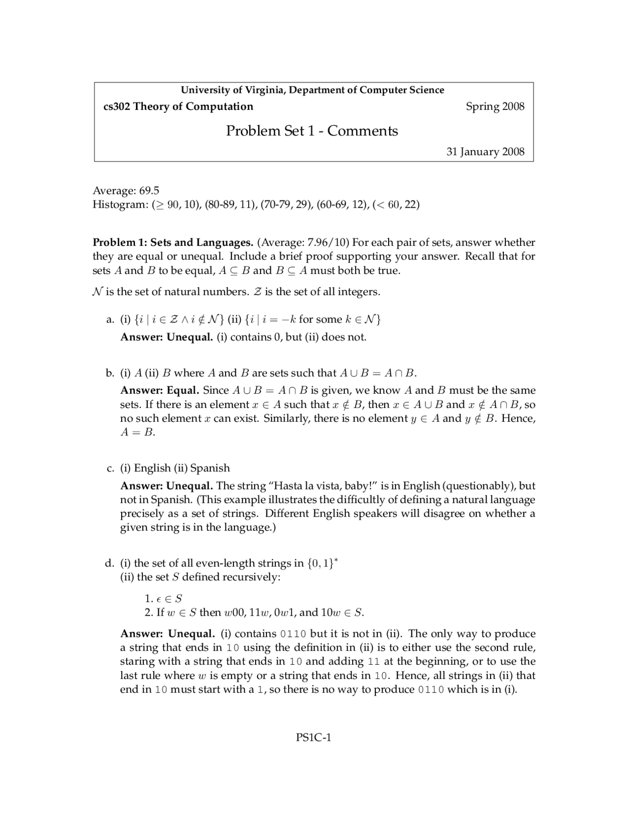Sets and Languages: Problems and Solutions - Prof. David Evans | Assignments Discrete ...