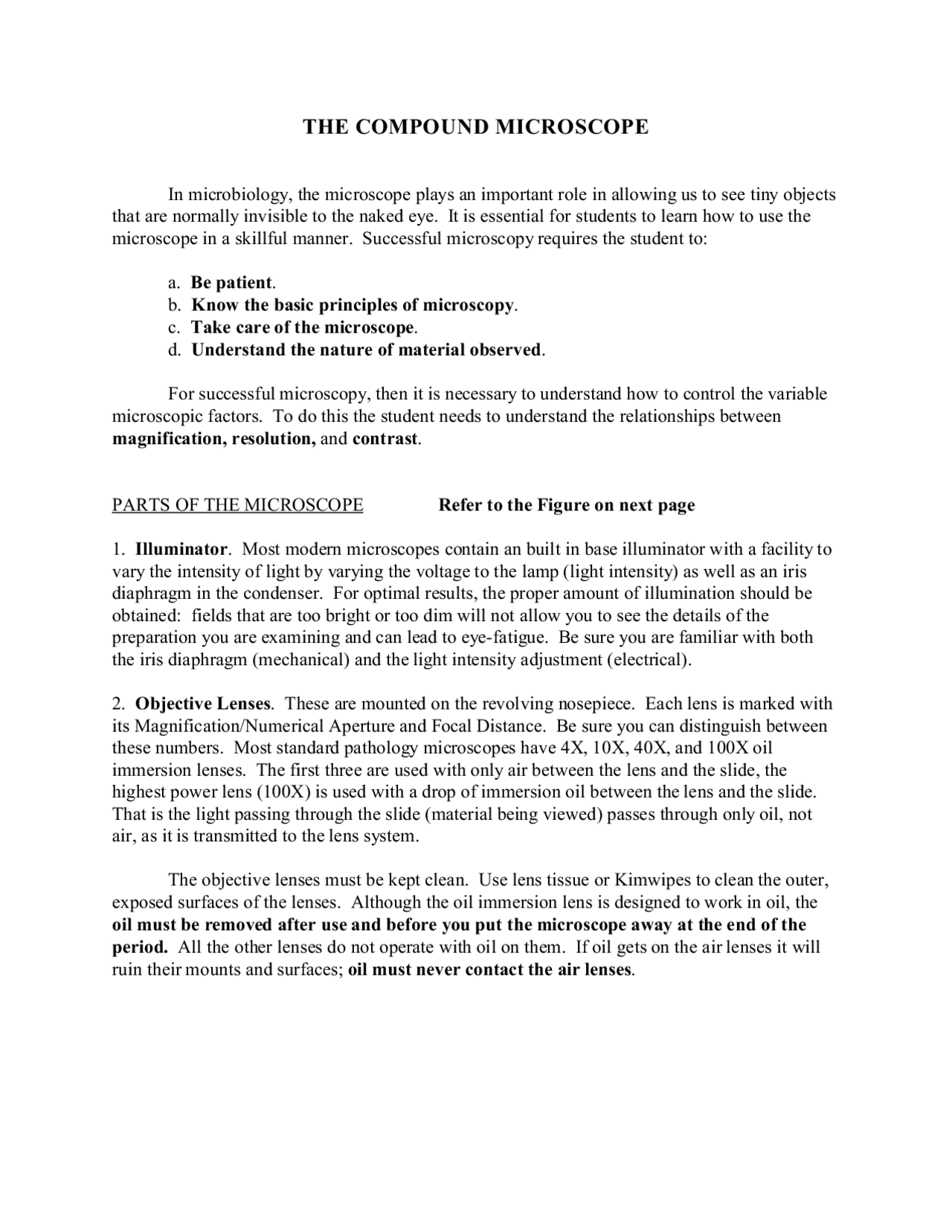 The Compound Microscope - Introductory Microbiology | MCB 2000 - Docsity