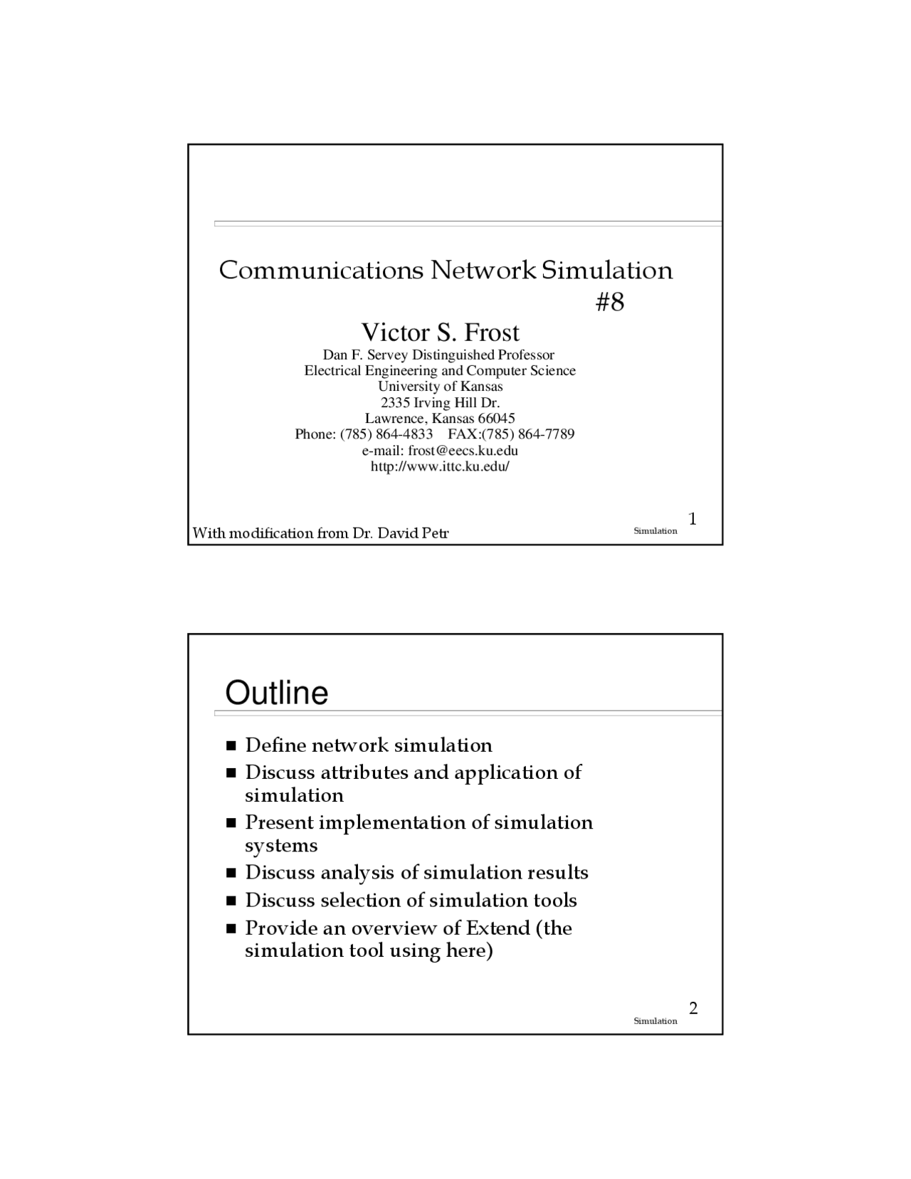 Communication Network Simulation Lecture Slides Eecs 563 Docsity