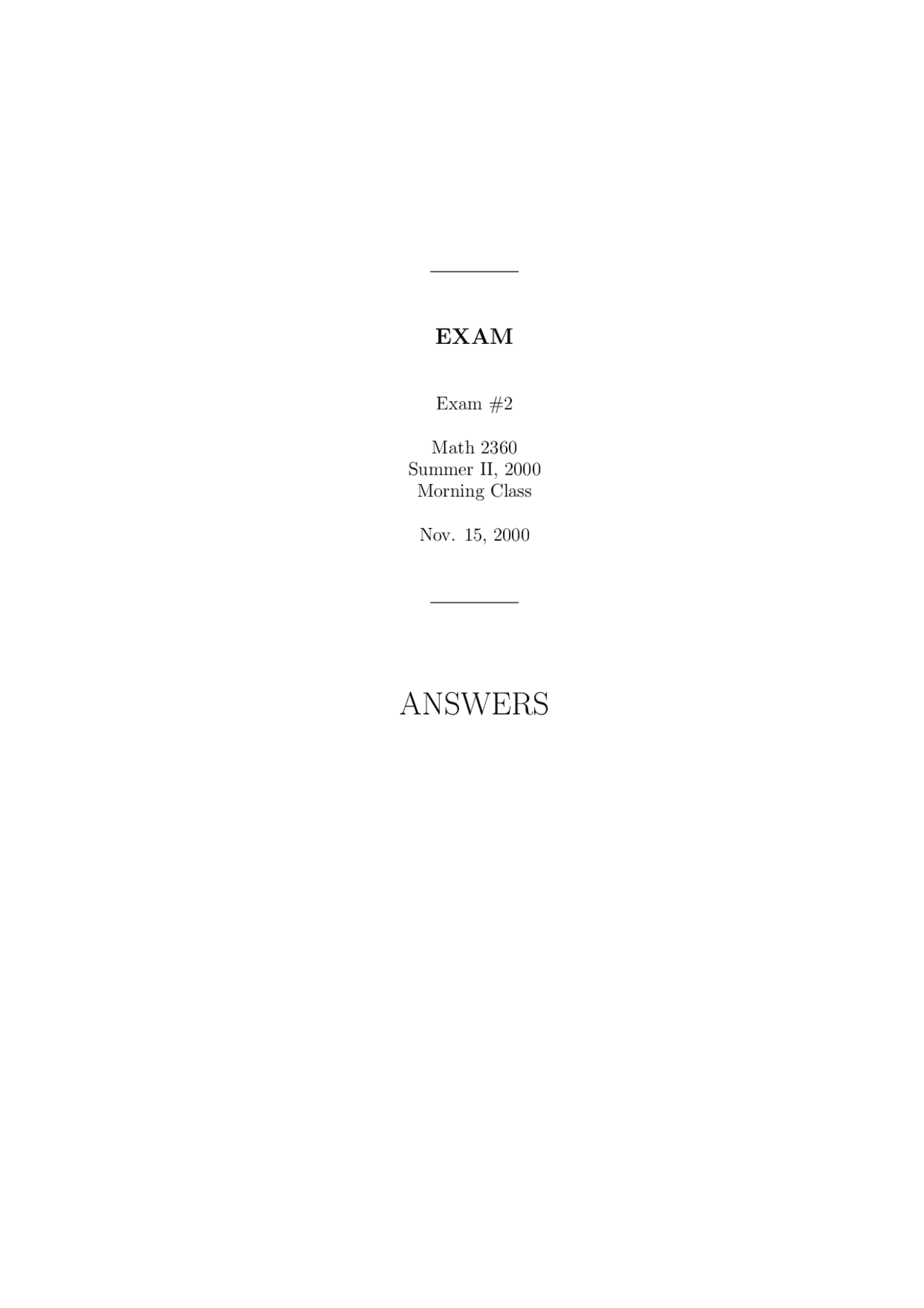 Exam 2 Problem With Answers Linear Algebra Honors Math 2360 Docsity