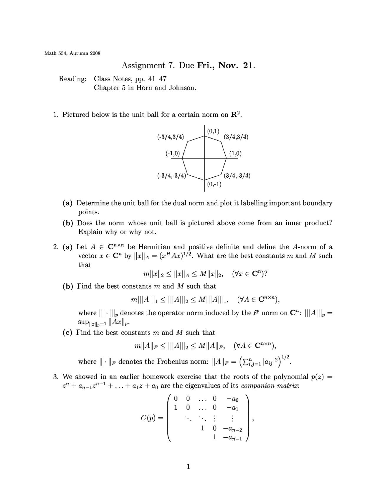 Problems For Assignment 7 Linear Analysis Math 554 Docsity