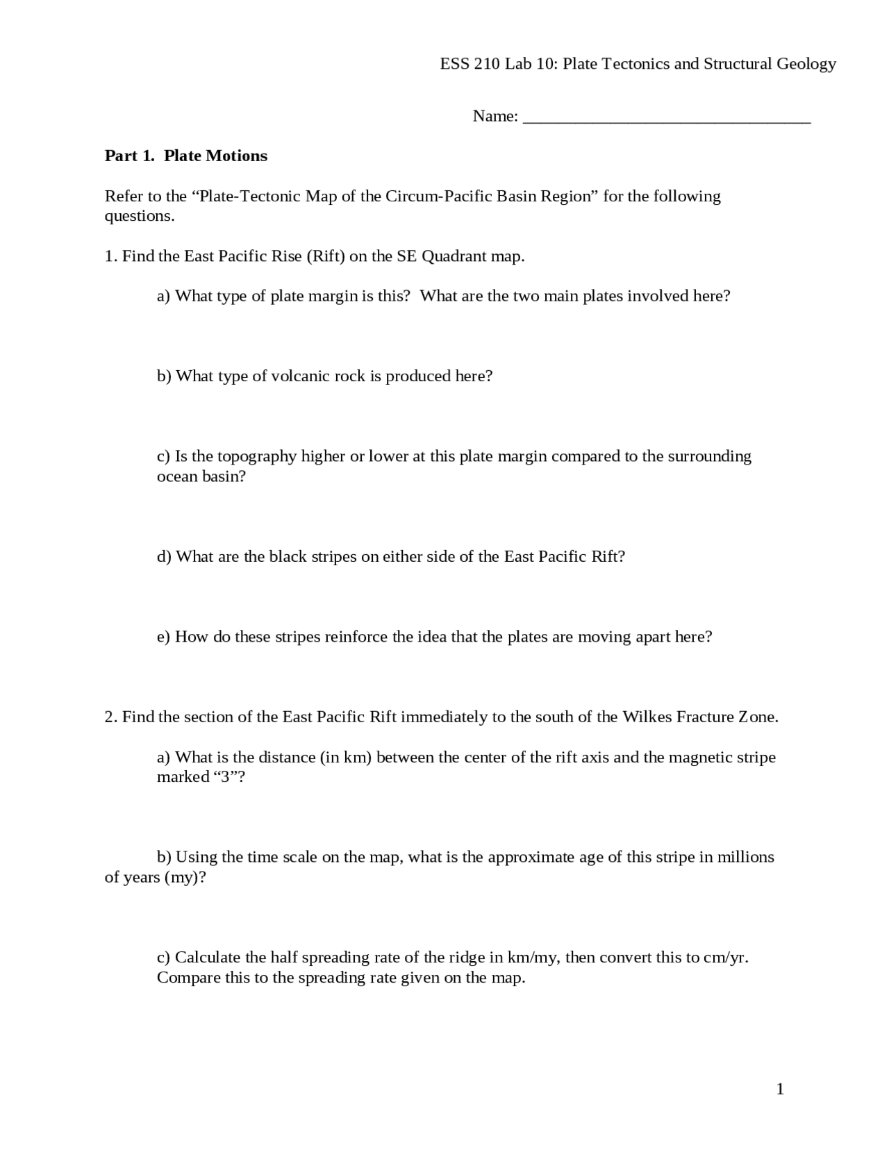 Lab 10 Plate Tectonics And Structural Geology Ess 210 Docsity