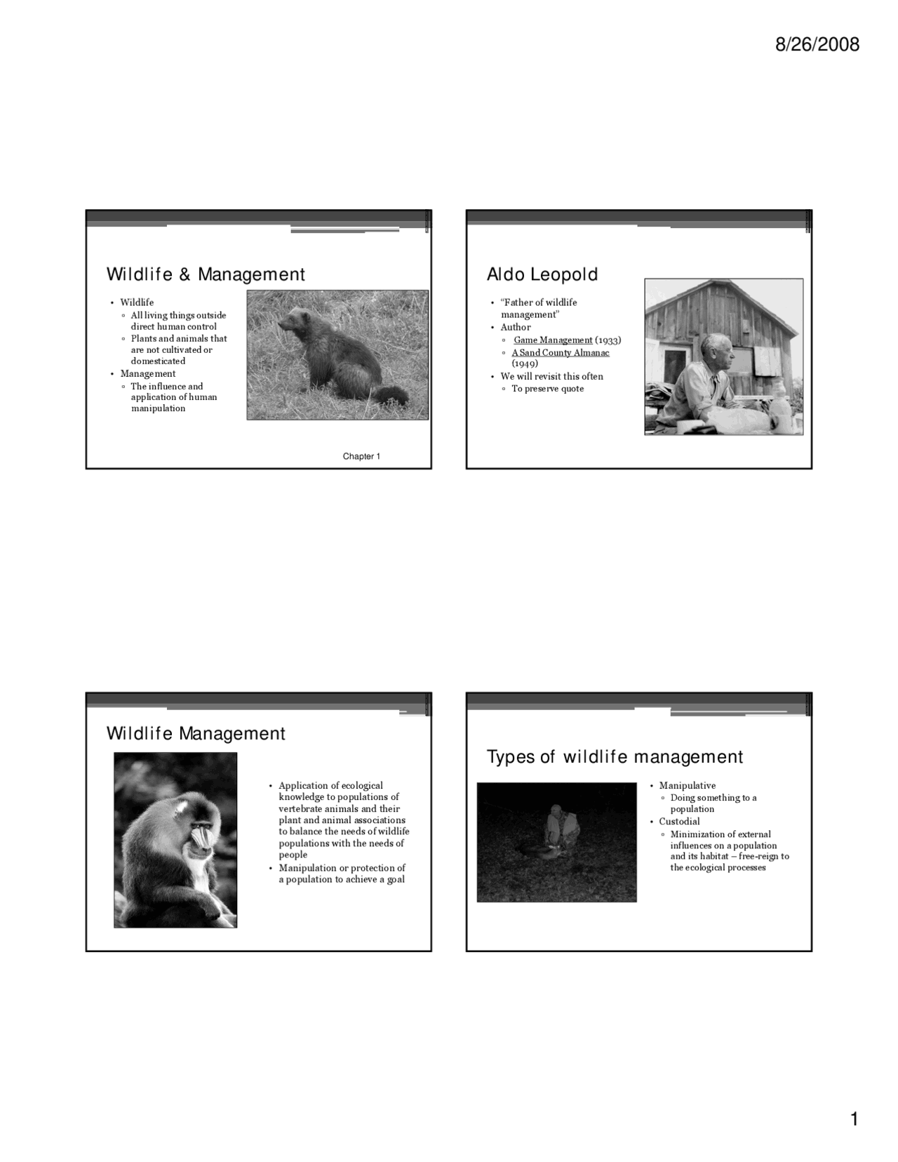 Slides Notes on Wildlife and Management - Aldo Leopold | NRM 2301 - Docsity
