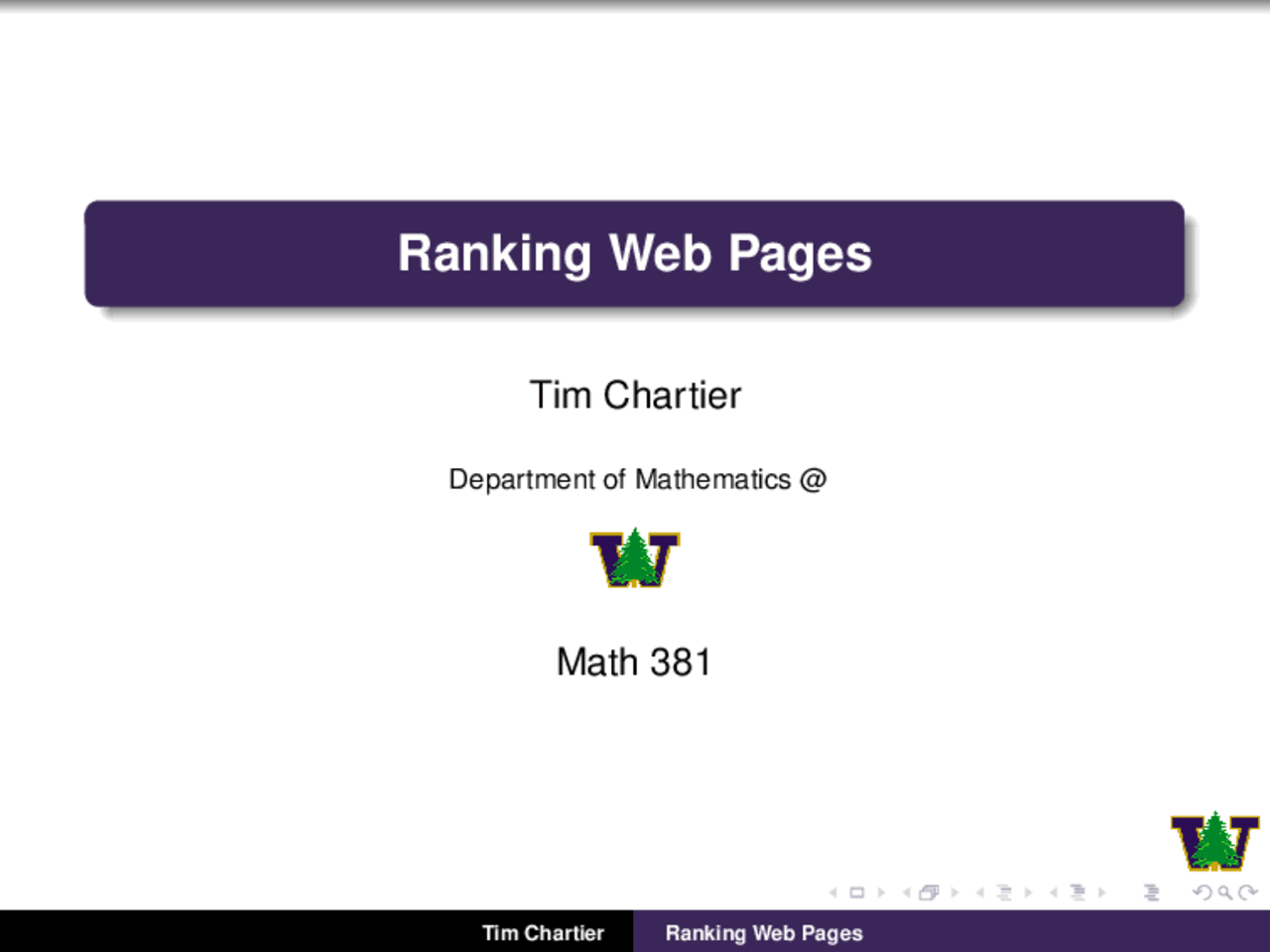 Ranking Web Pages - Lecture Slides | MATH 381 - Docsity