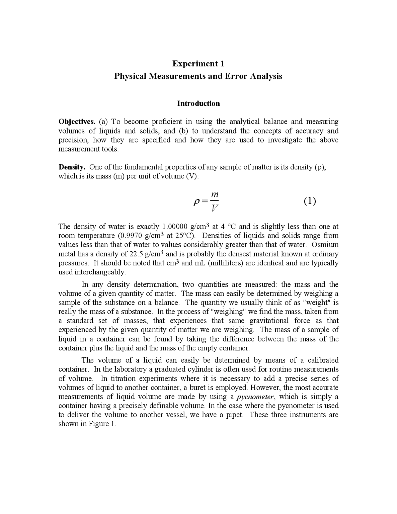 Experiment 1 - Physical Measurements and Error Analysis | CHEM 145 ...