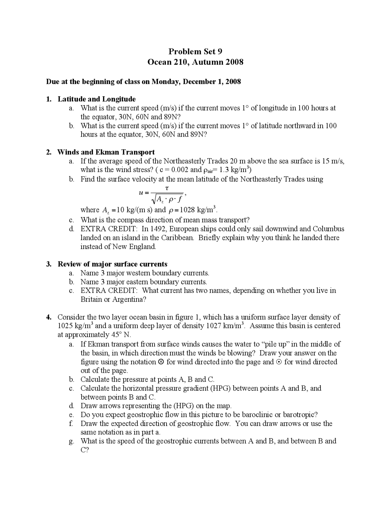 Latitude And Longitude Problem Set 9 Ocean 210 Docsity