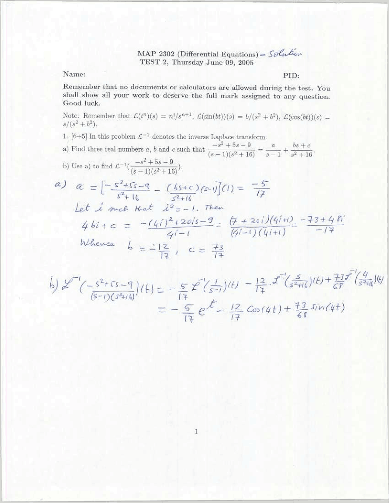 Exam 2 With Solution Differential Equation Map 2302 Docsity