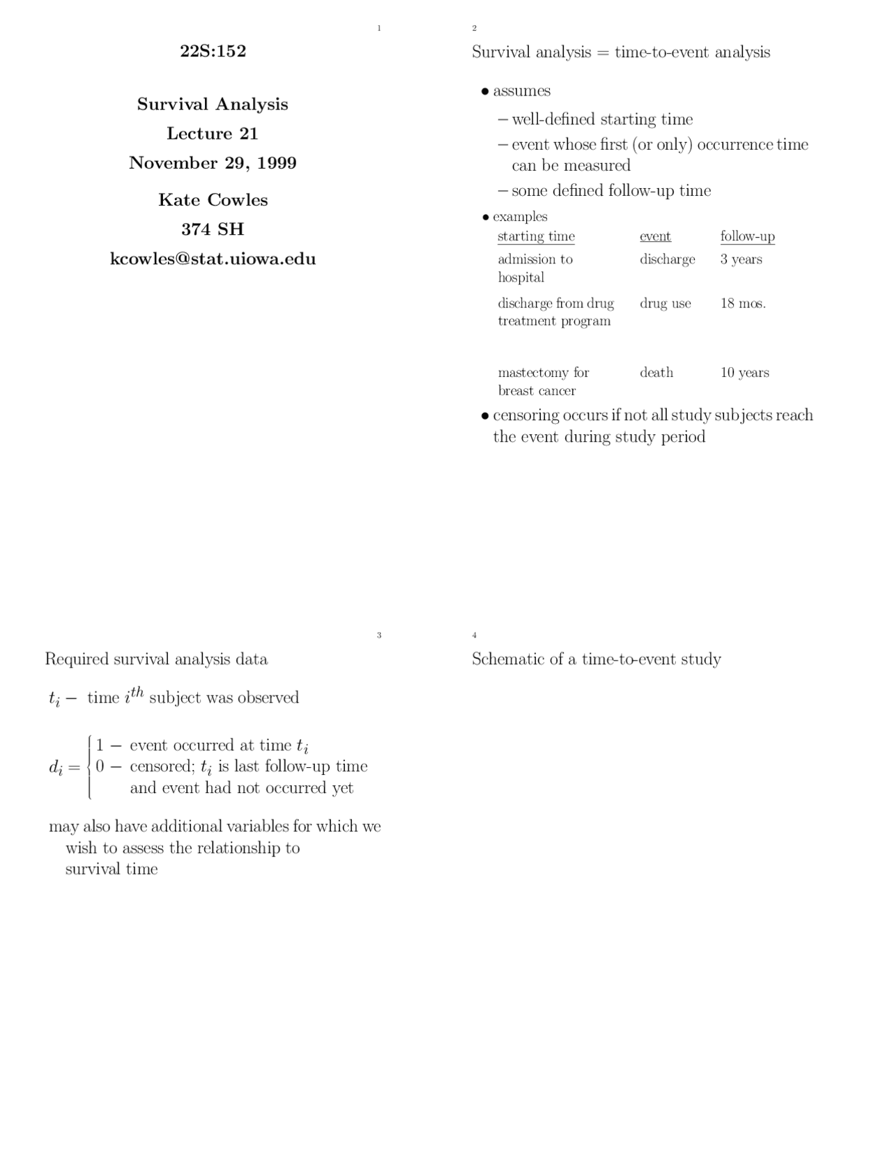 Required Survival Analysis Data Lecture Slides 22s 152 Docsity