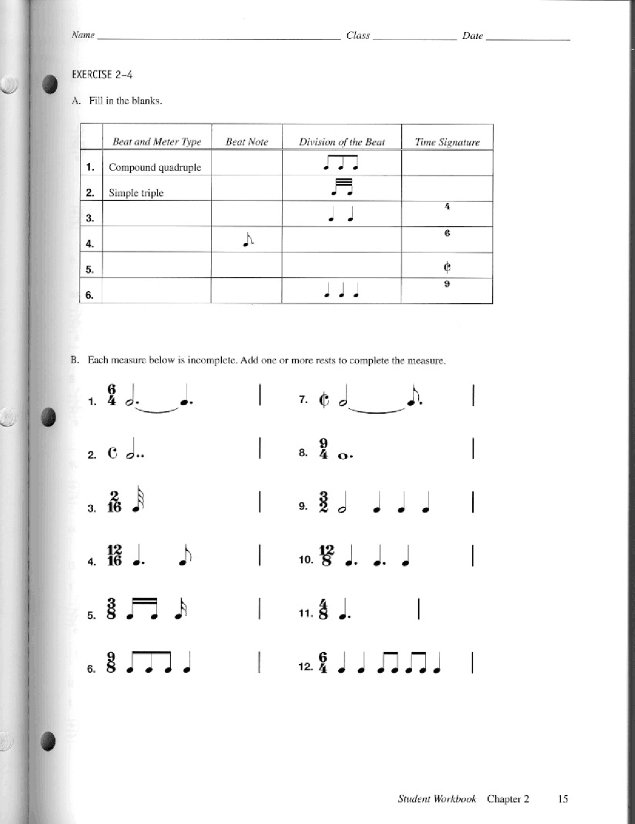 Elementary Music Theory I Assignment Questions Muth 1303 Docsity