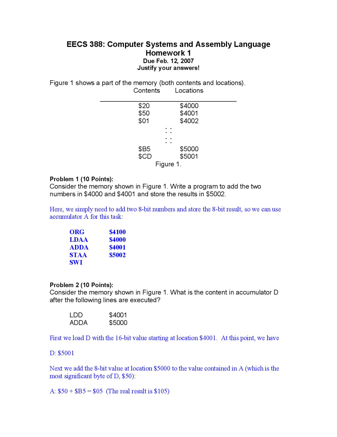 Homework 1 Computer Systems And Assembly Language Eecs 388 Docsity