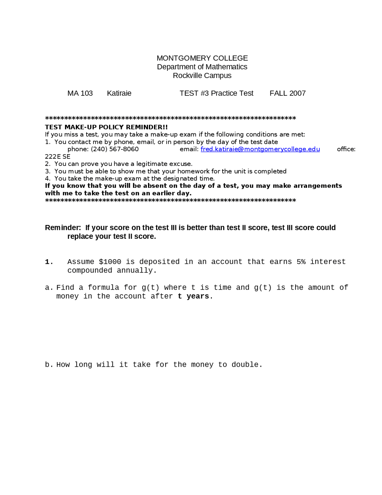 Practice Test 3 Intermediate Algebra Ma 103 Docsity