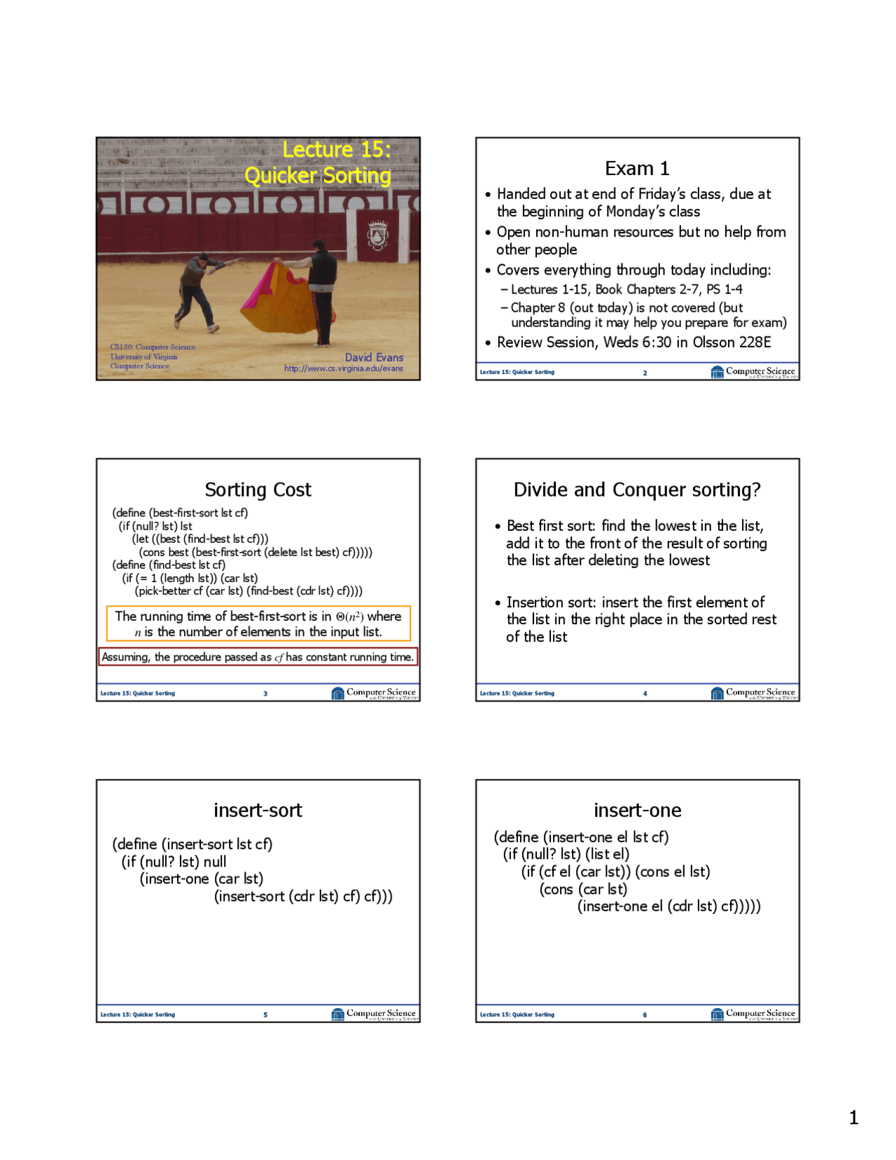 Quicker Sorting Lecture Slides Cs 1120 Docsity