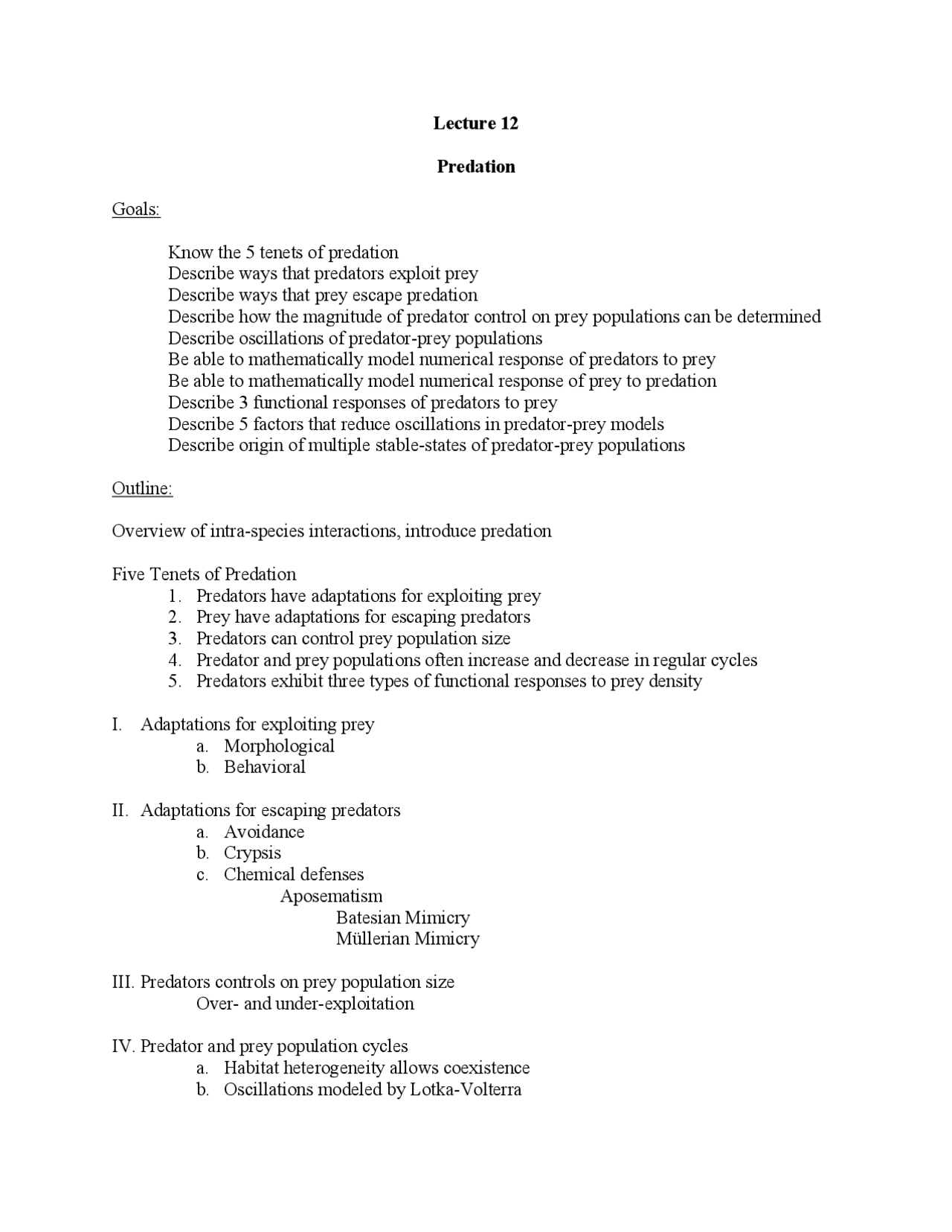Notes On Predation Ecology Pcb 3043 Docsity