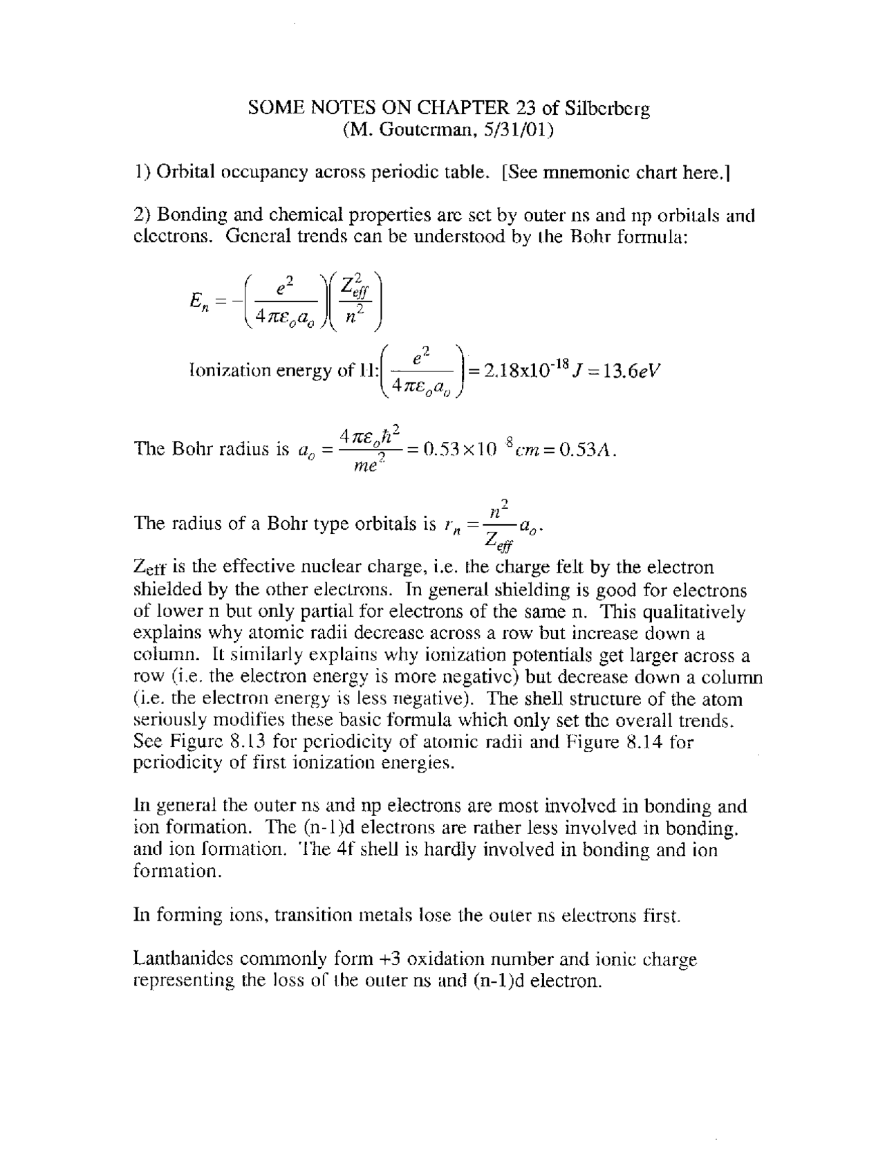 Notes On Electron S Of Orbitals General Chemistry Chem 162 Docsity