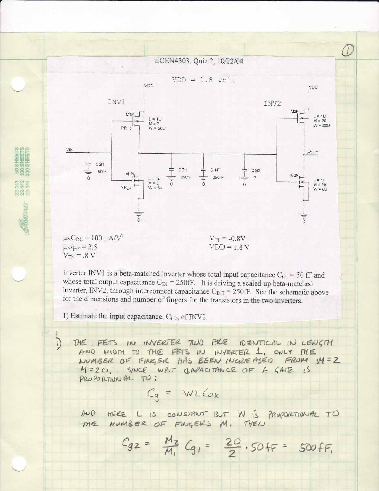 Quiz 2 On Digital Electronic Circuit Design Fall 2004 Ecen 4303