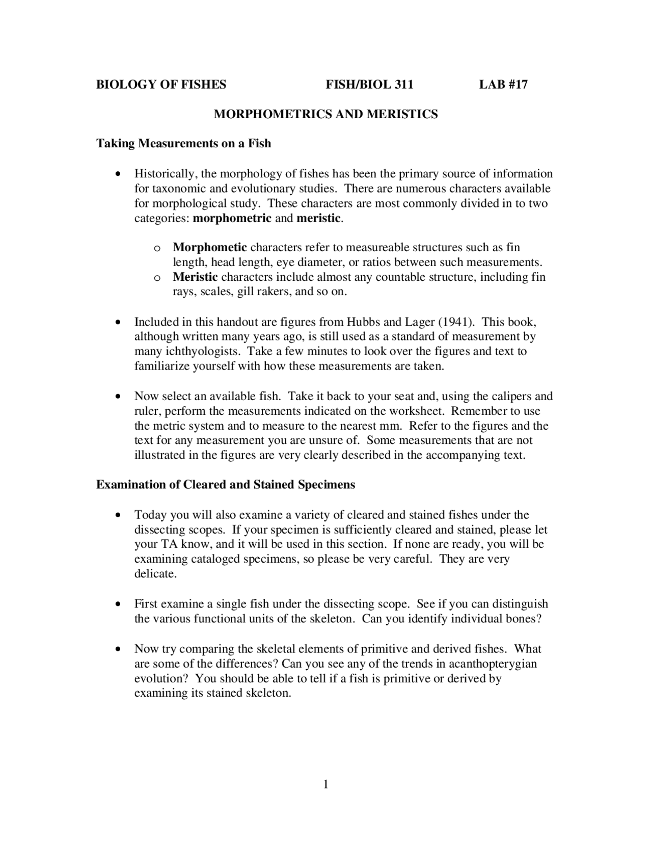 Morphmetrics and Meristics - Biology of Fishes - Lab 17 | FISH 311 ...