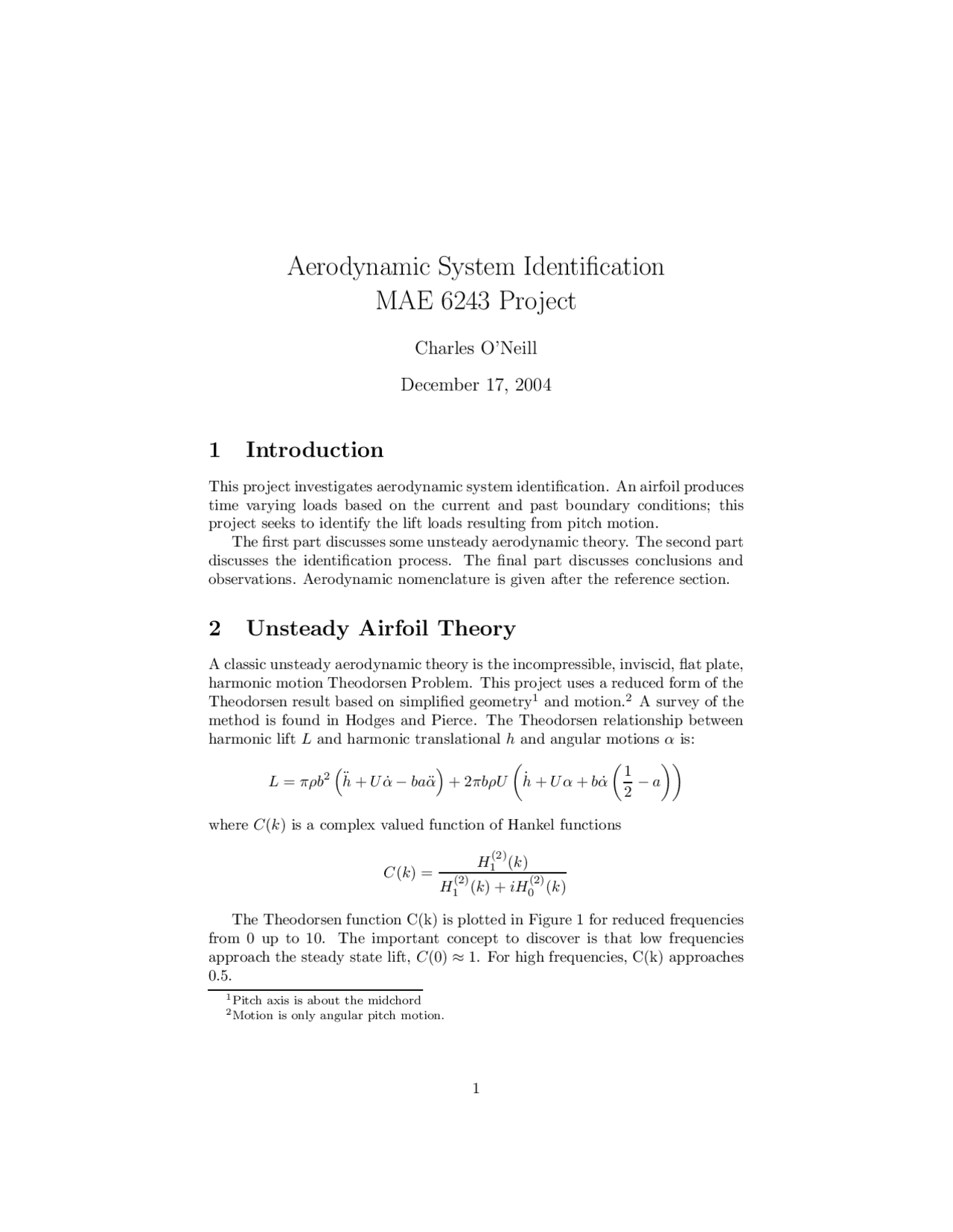 Aerodynamic System Identification - Project | MAE 6423 - Docsity