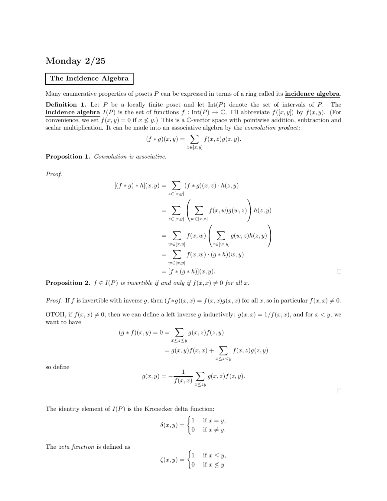 Notes For The Incidence Algebra Math 796 Docsity
