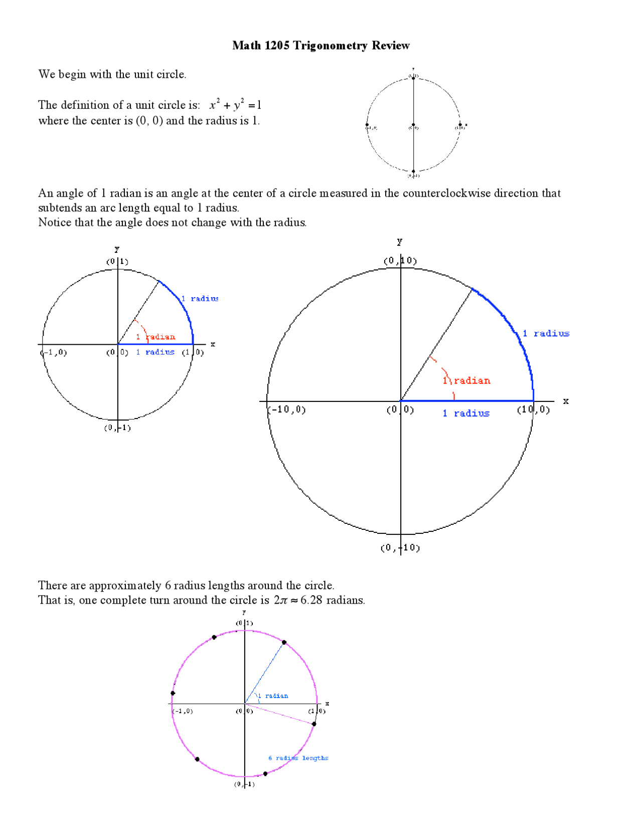 Review Sheet - Trigonometry - Calculus | MATH 1205 - Docsity