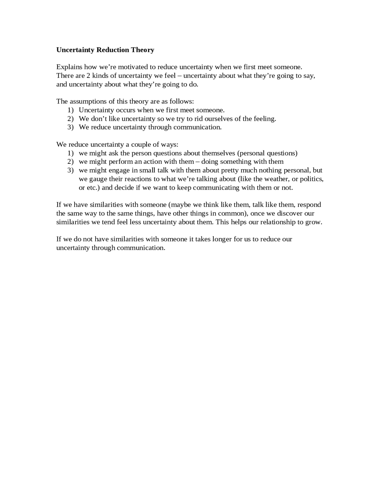 Uncertainty Reduction Theory - Introduction to Communication Theories ...