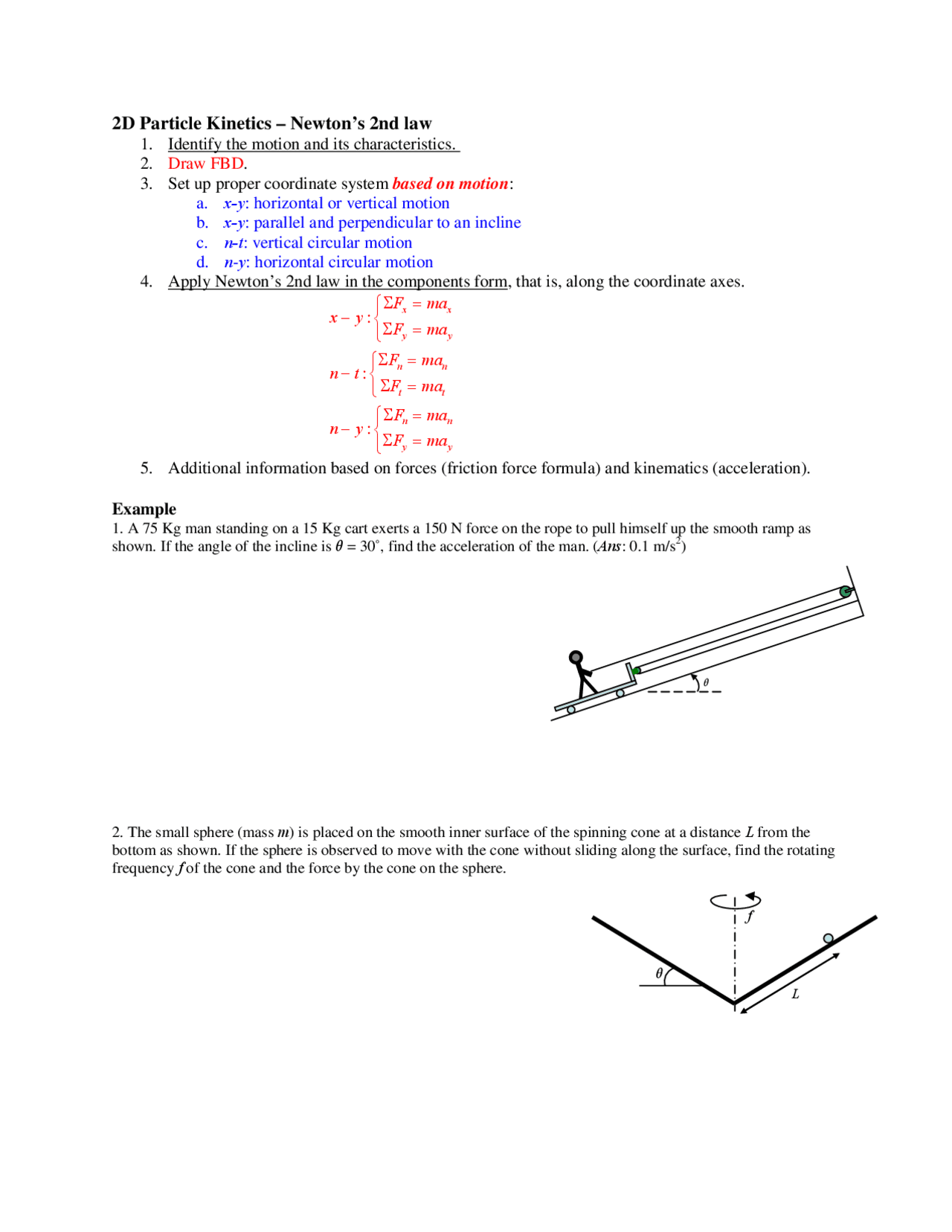 2d Particle Kinetics Newton 2nd Law Exercises Phys 2305 Docsity
