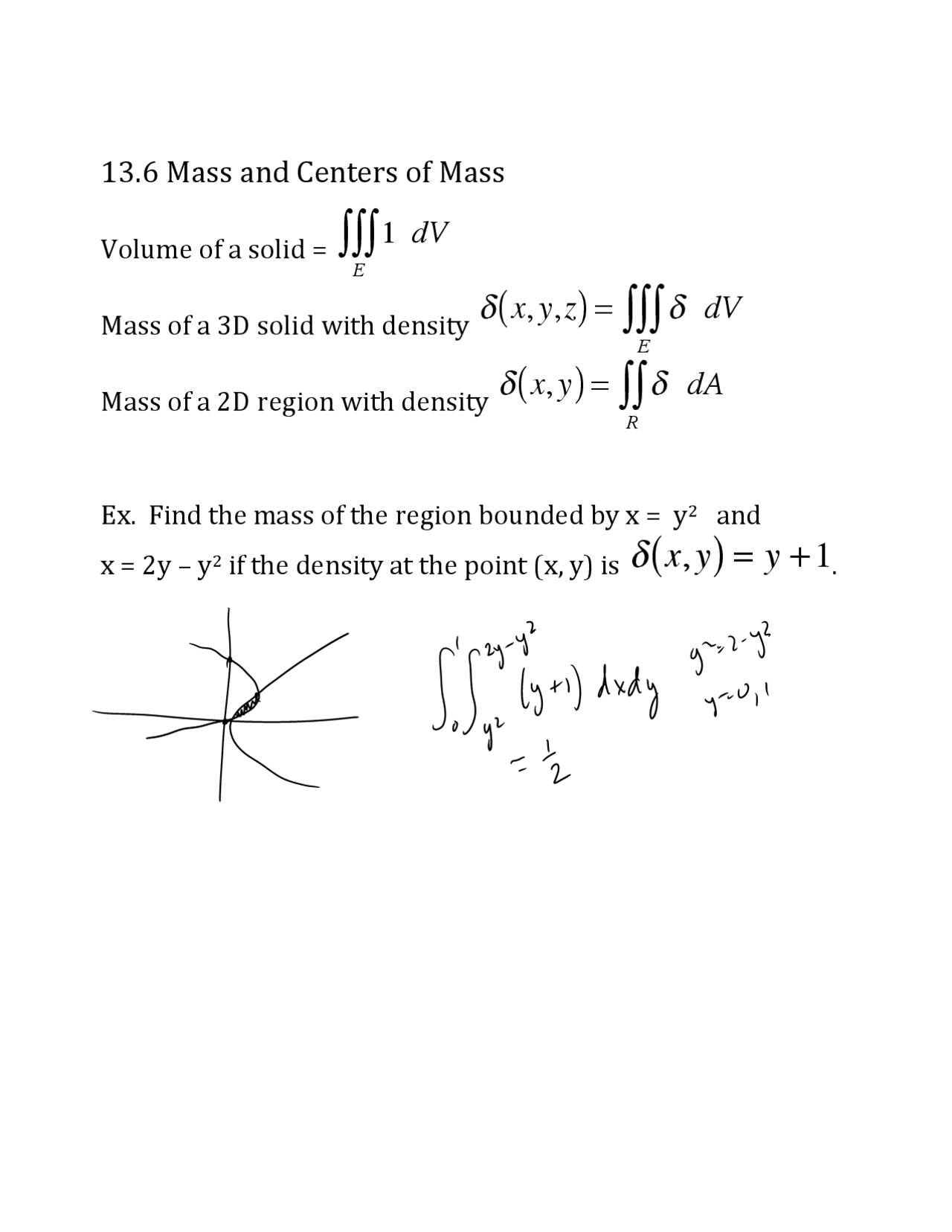Note For Math Exam Mass And Centers Of Mass Math 2224 Docsity