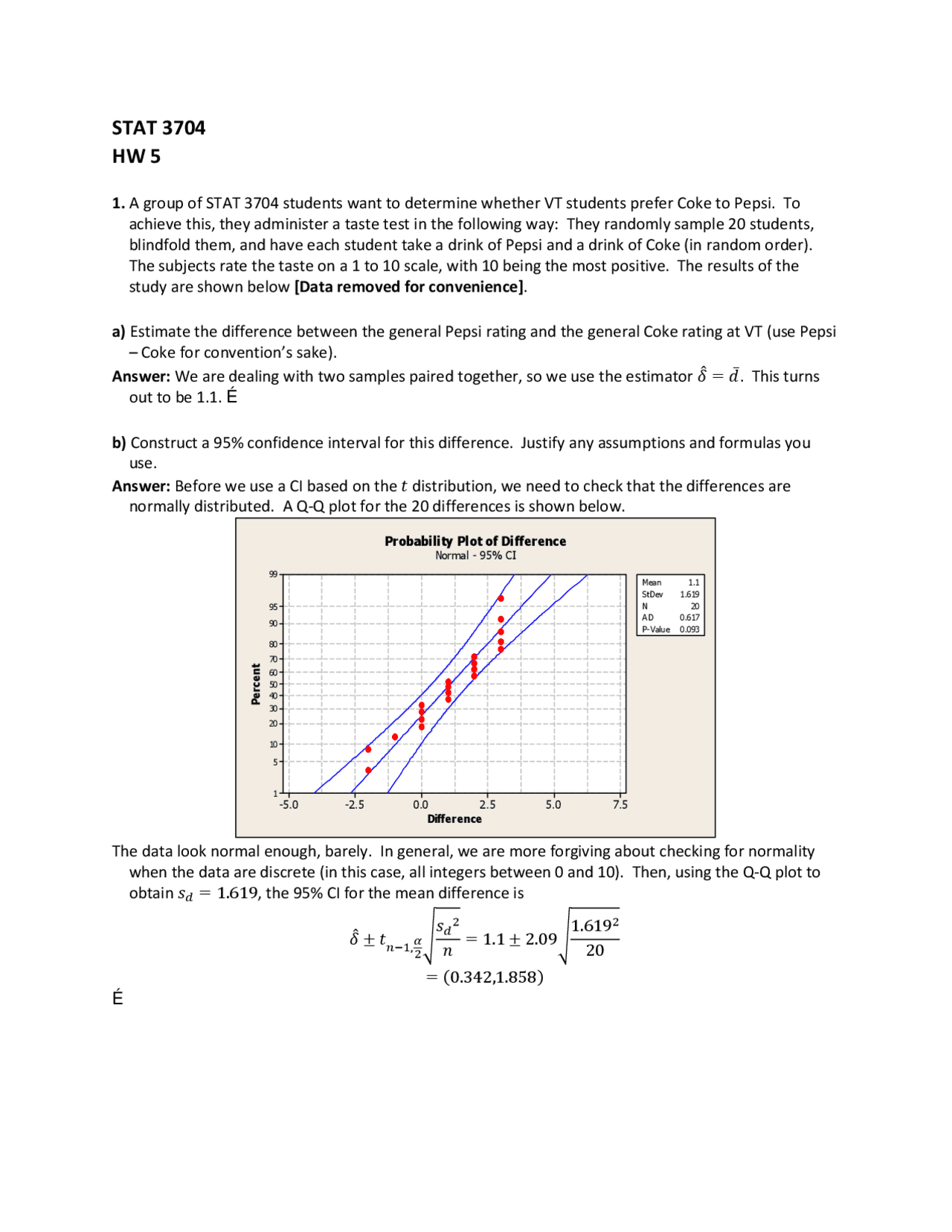 Homework 5 With Solutions Statistics For Engineering Applications