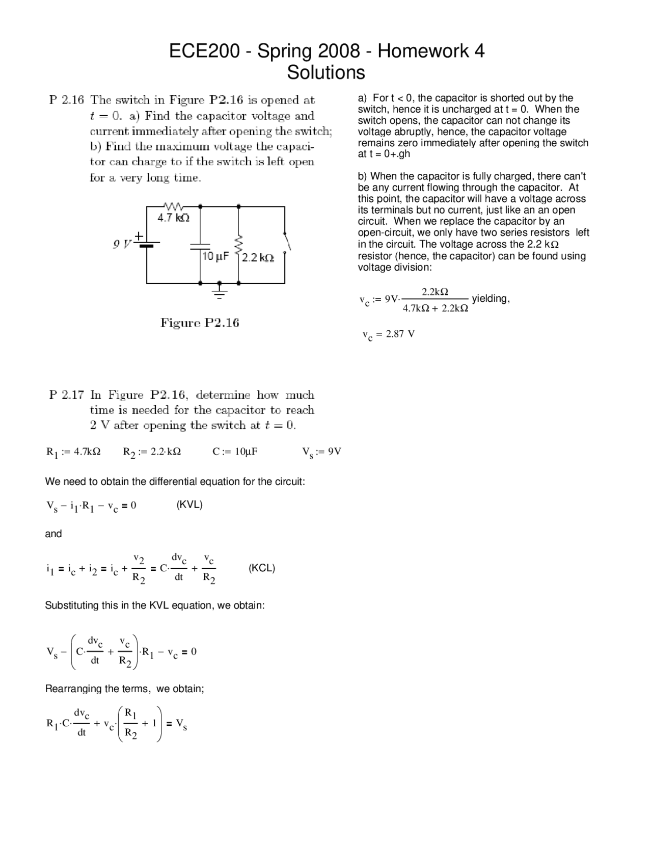 Solutions To Homework Introduction To Signals Circuits And Systems