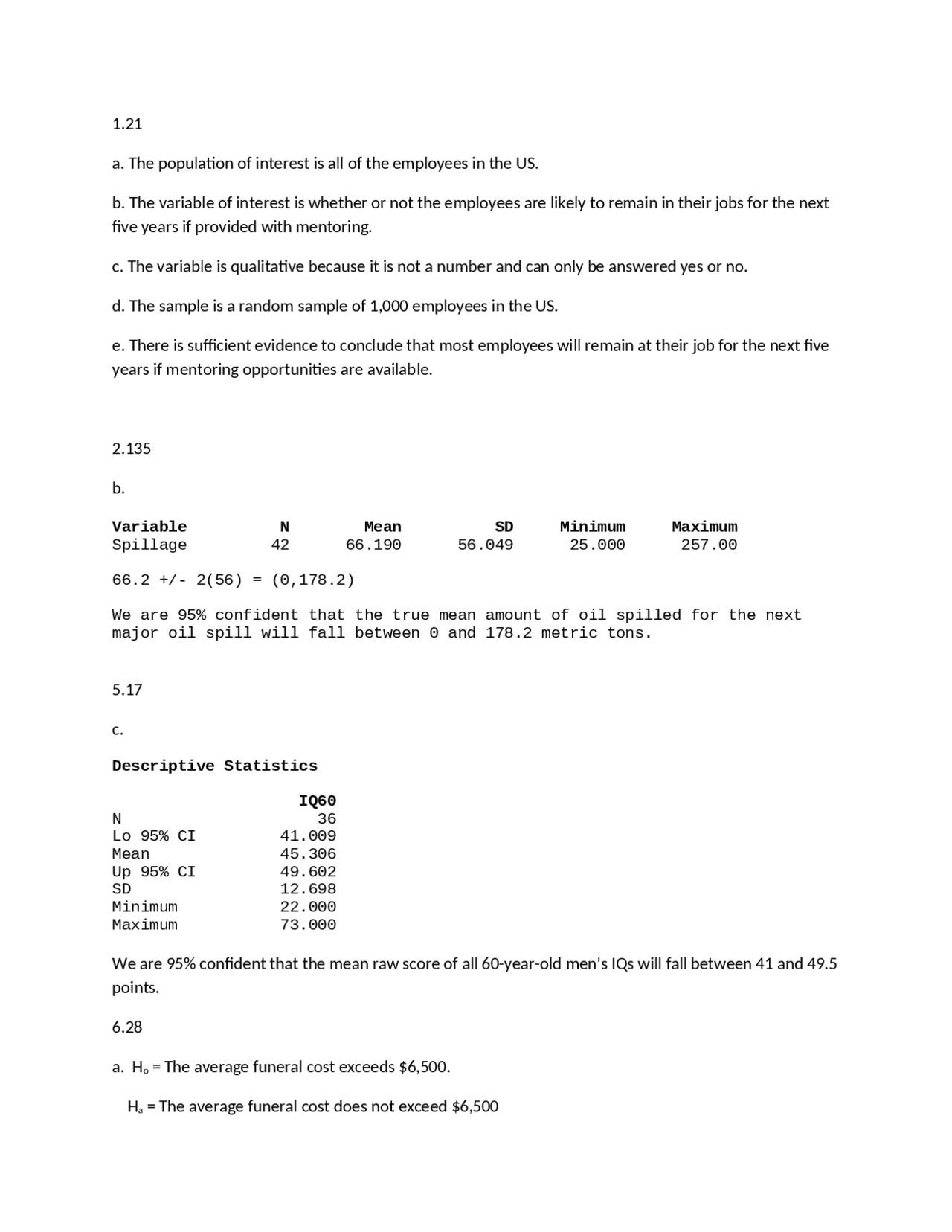 Business and Economic Statistics II - Solved Homework | QMB 3200 - Docsity