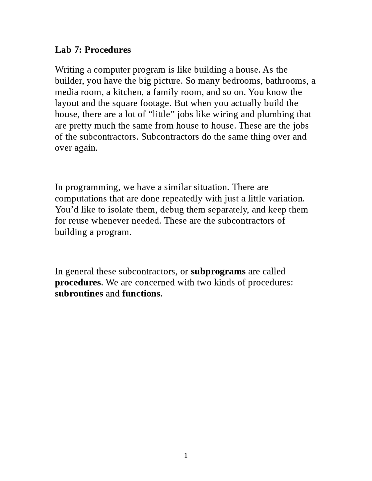 Procedures Introduction To Computing Fortran Lab 7 Csc 112 Docsity