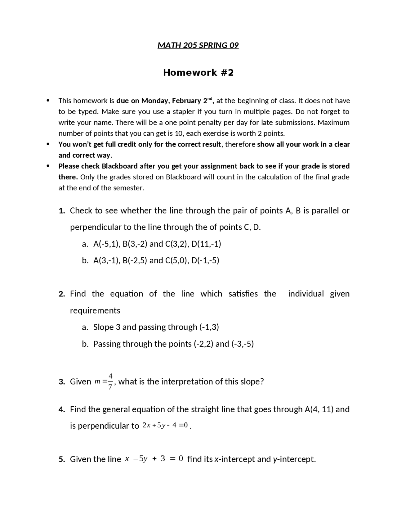 Homework 2 For Introductory Calculus I Math 205 Docsity