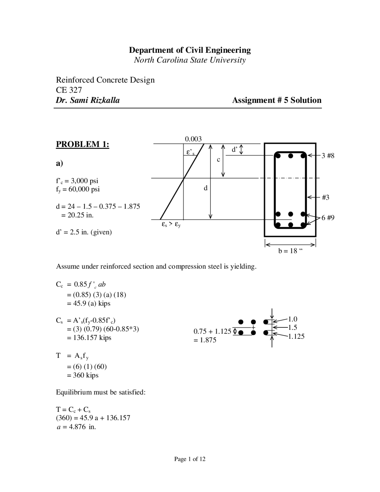 Reinforced Concrete Design All Assignments Solved Ce 327 Docsity