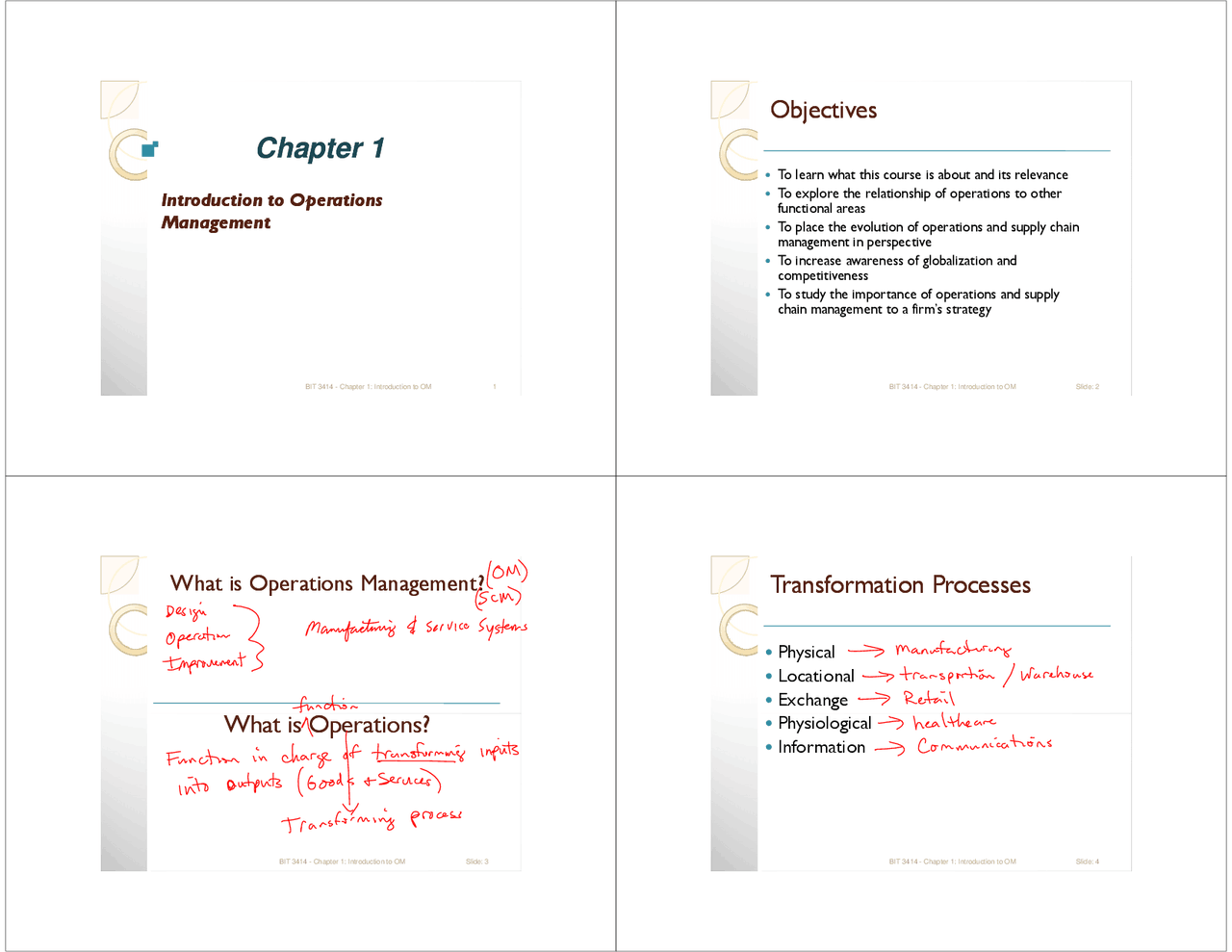 Introduction To Operations Management Lecture Slides Bit 3414