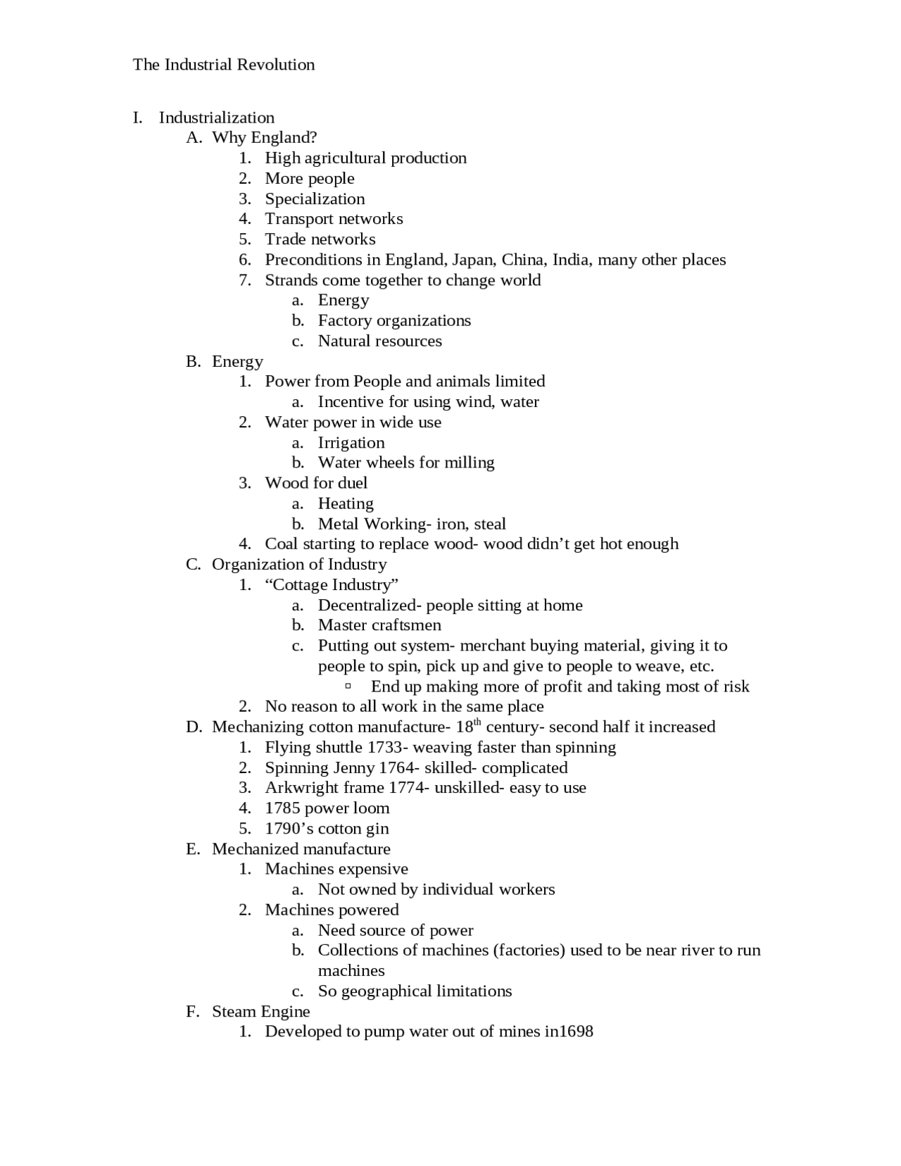 Lecture Notes on The Industrial Revolution | GHIST 102 - Docsity