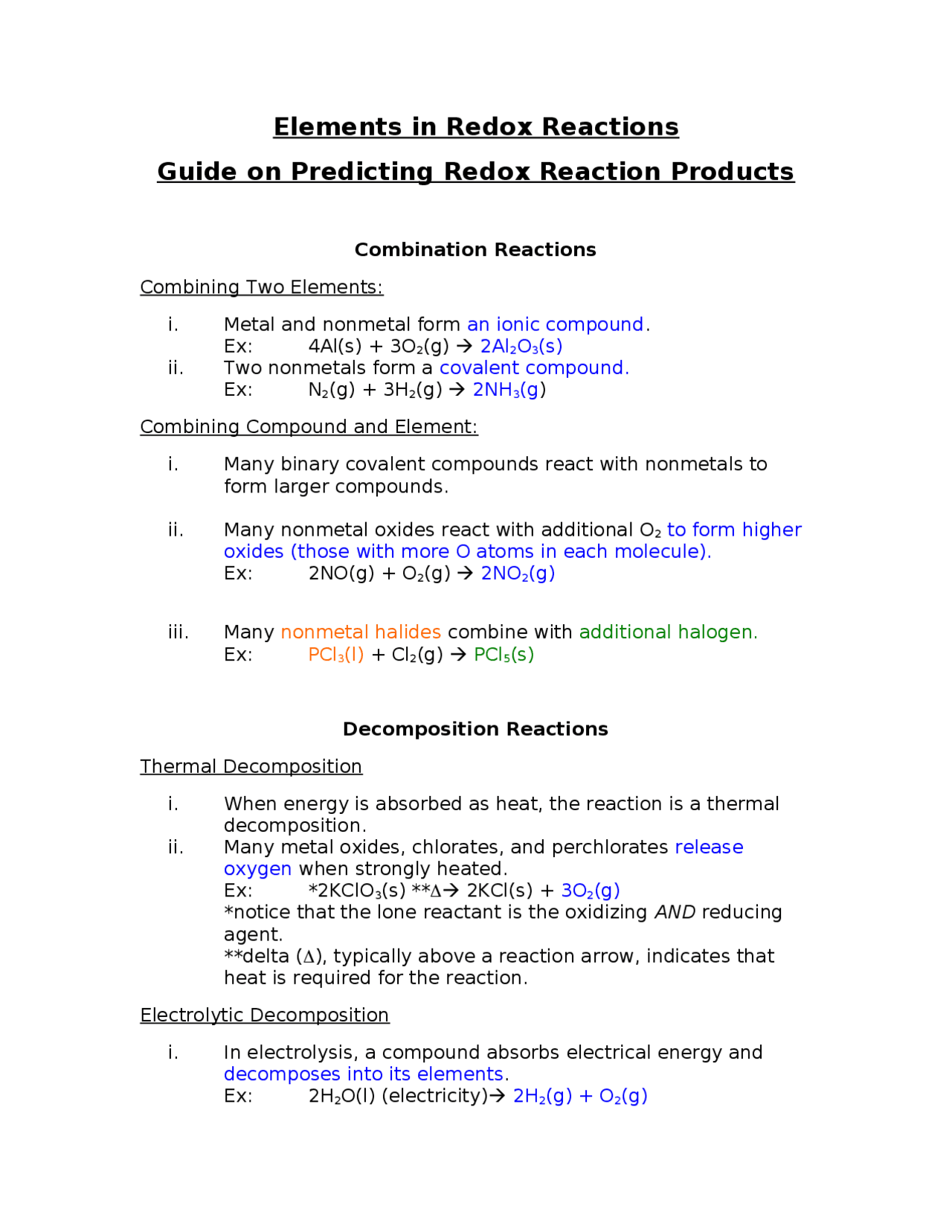Elements in Redox Reactions - General Chemistry I - Lecture Notes ...
