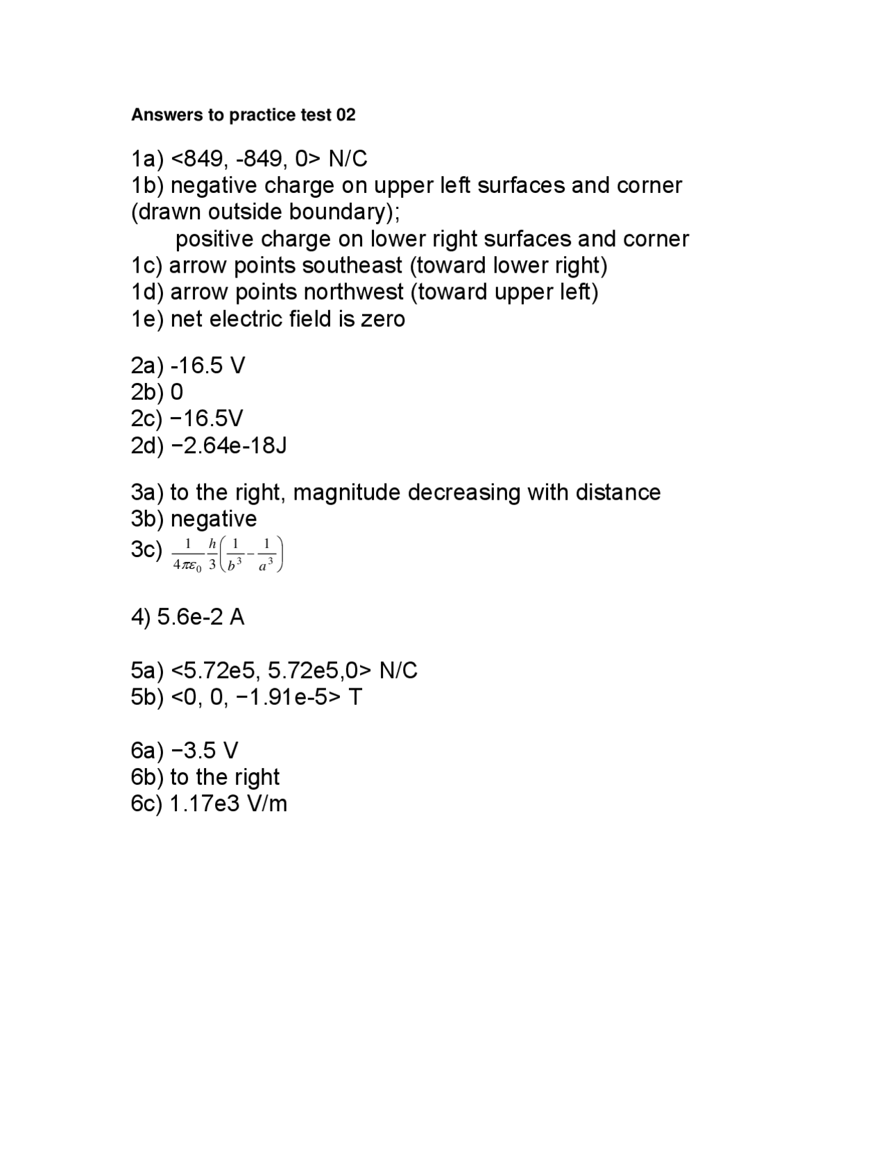Answers To Practice Exam 2 Physics Engineering Ii Py 208m Docsity