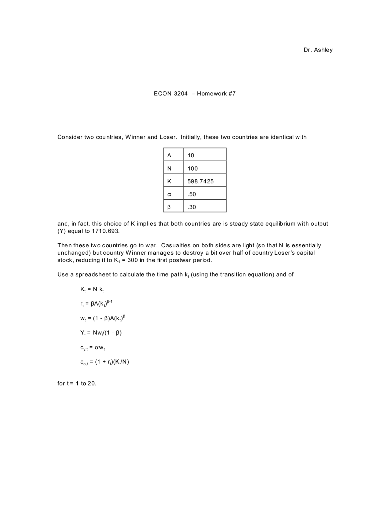 Homework 7 Macroeconomic Theory Econ 3204 Docsity