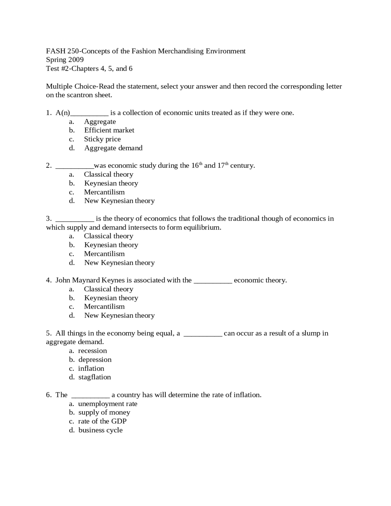 40 MCQs on Concepts of Fashion Merchandising Environment - Exam 2 ...