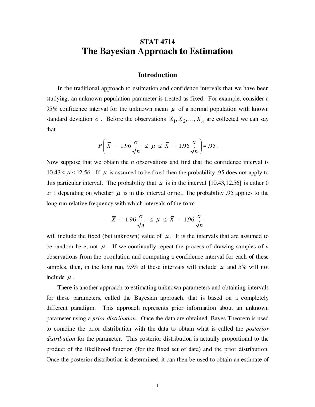 Bayesian Approach To Estimation With Examples And Practice Problems