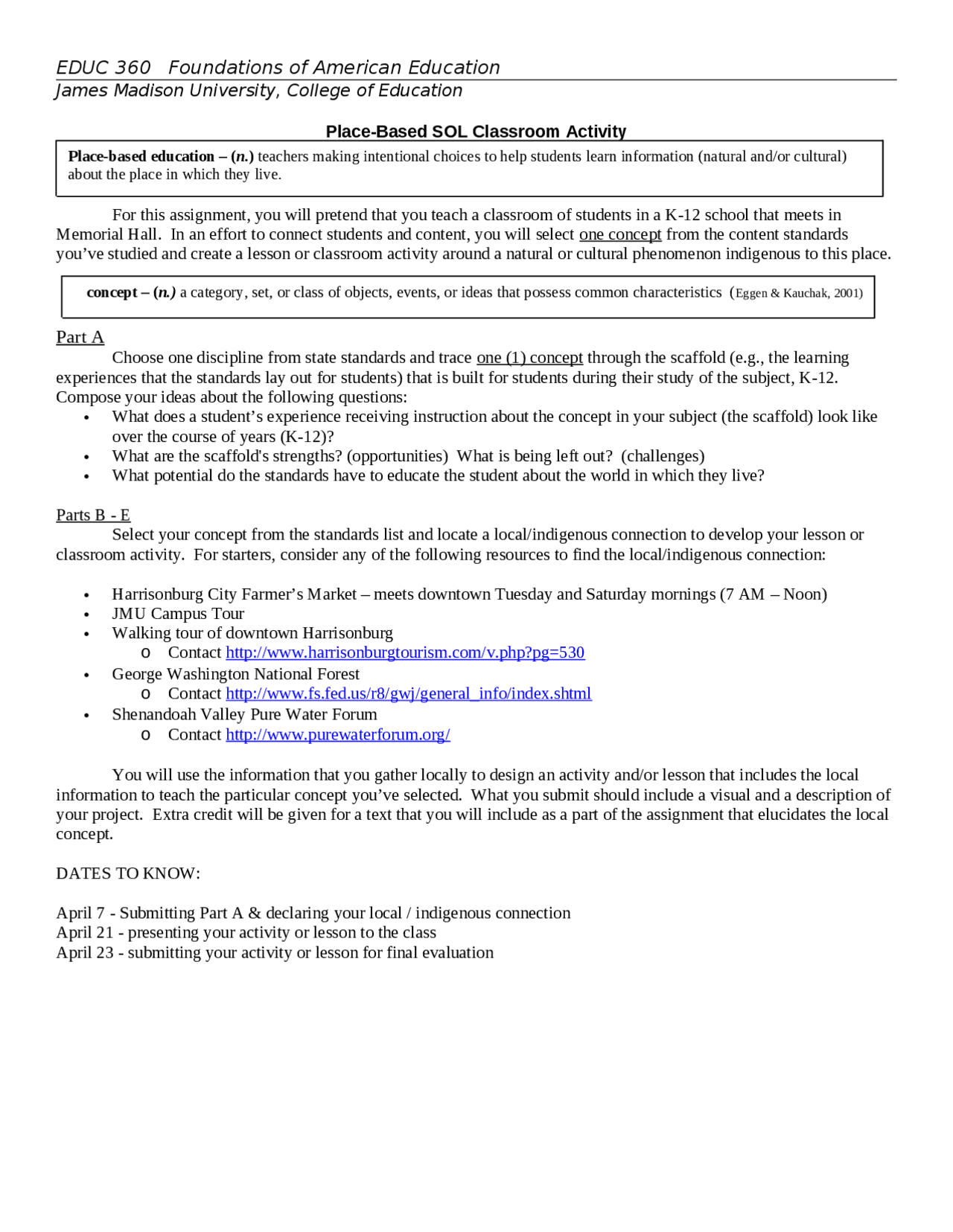Placed-Based Sol Classroom Activity - Foundations of American Education ...