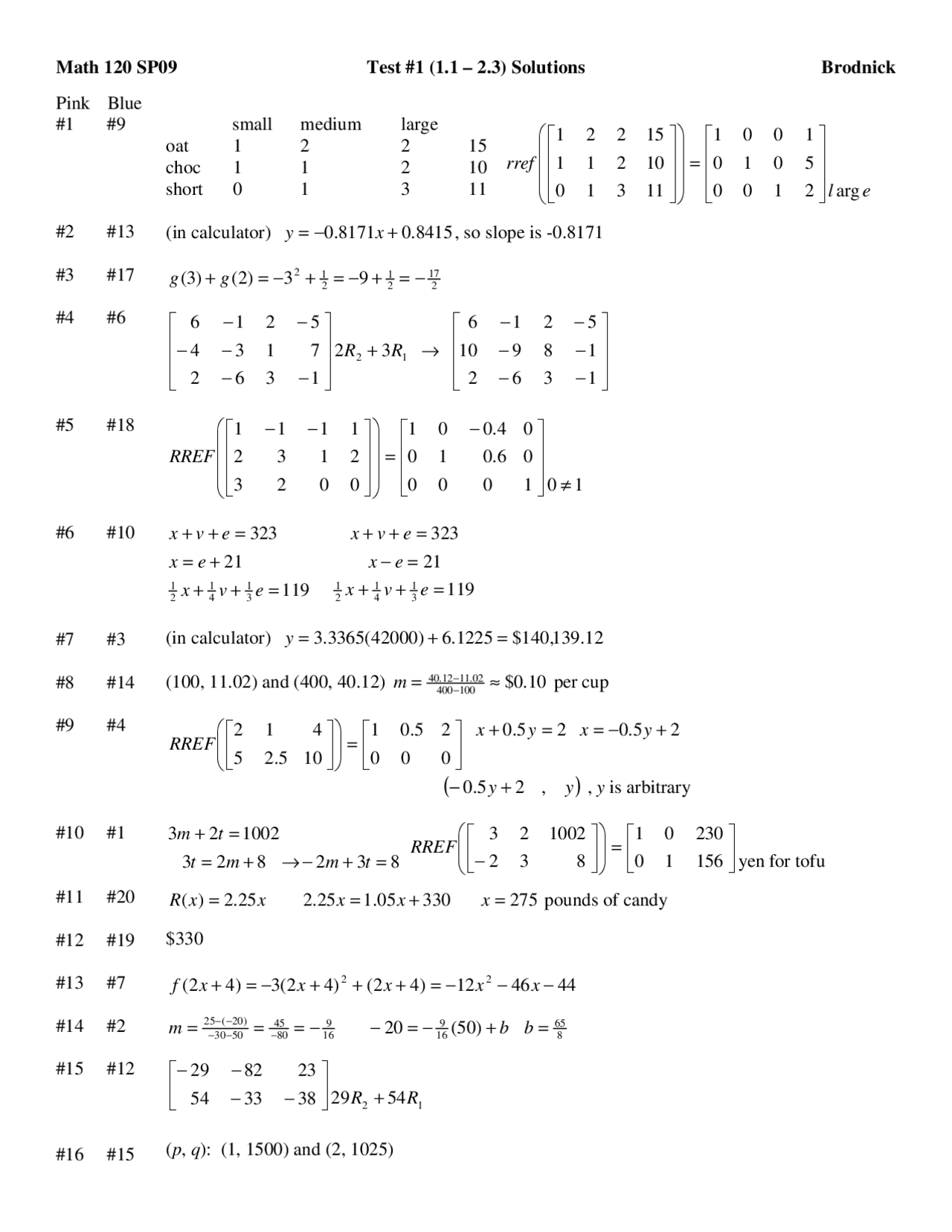 Exam 1 With Solution Finite Mathematics Mat 12000 Docsity