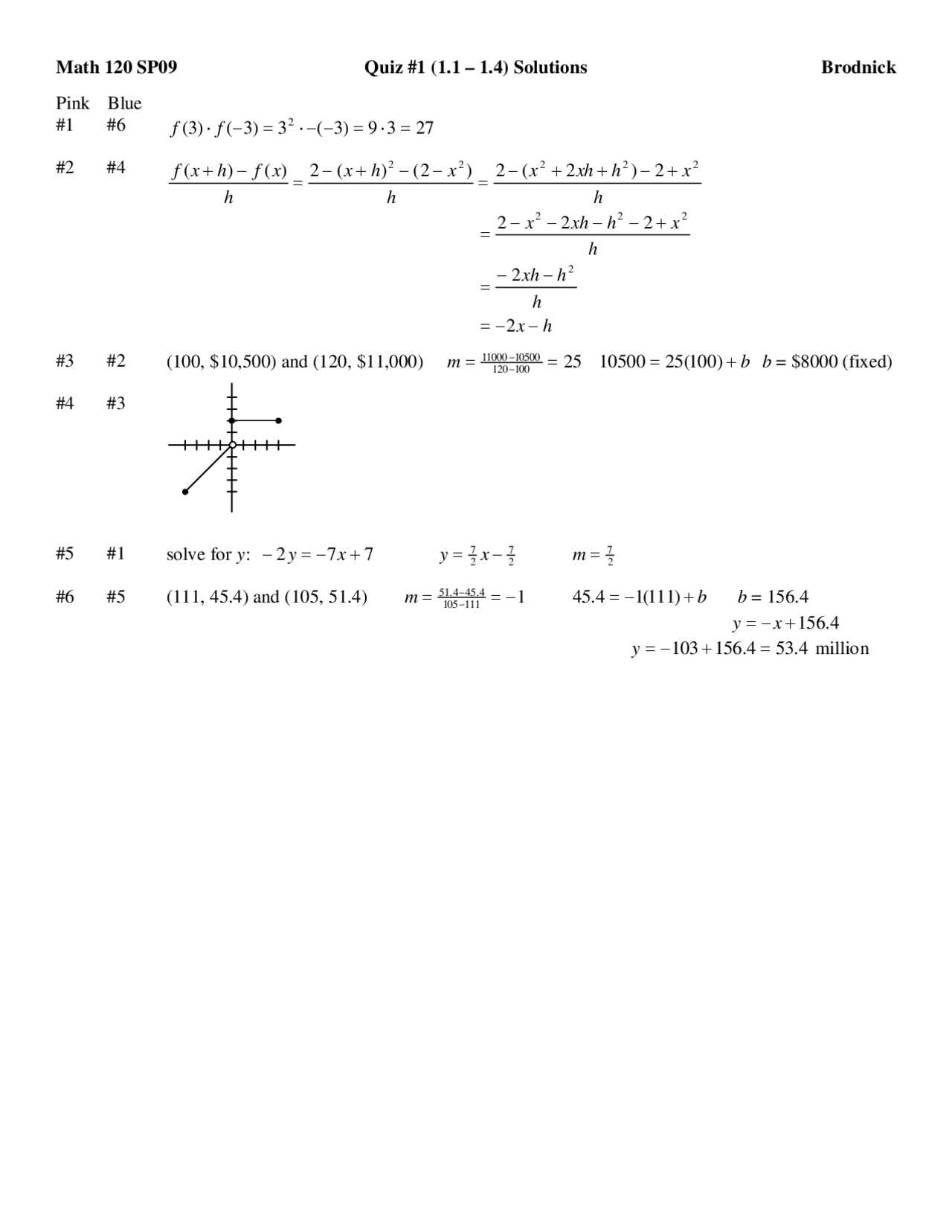 Finite Mathematics Solutions For Quiz 1 Mat 12000 Docsity