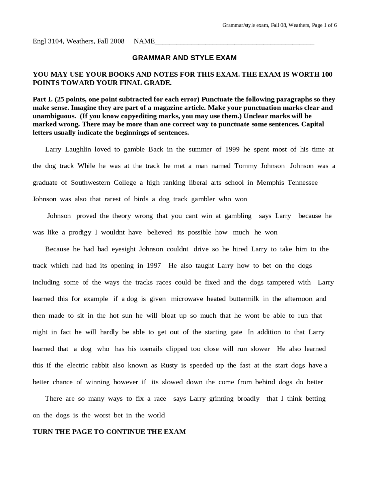 Grammar And Style Exam Professional Writing Engl 3104 Docsity