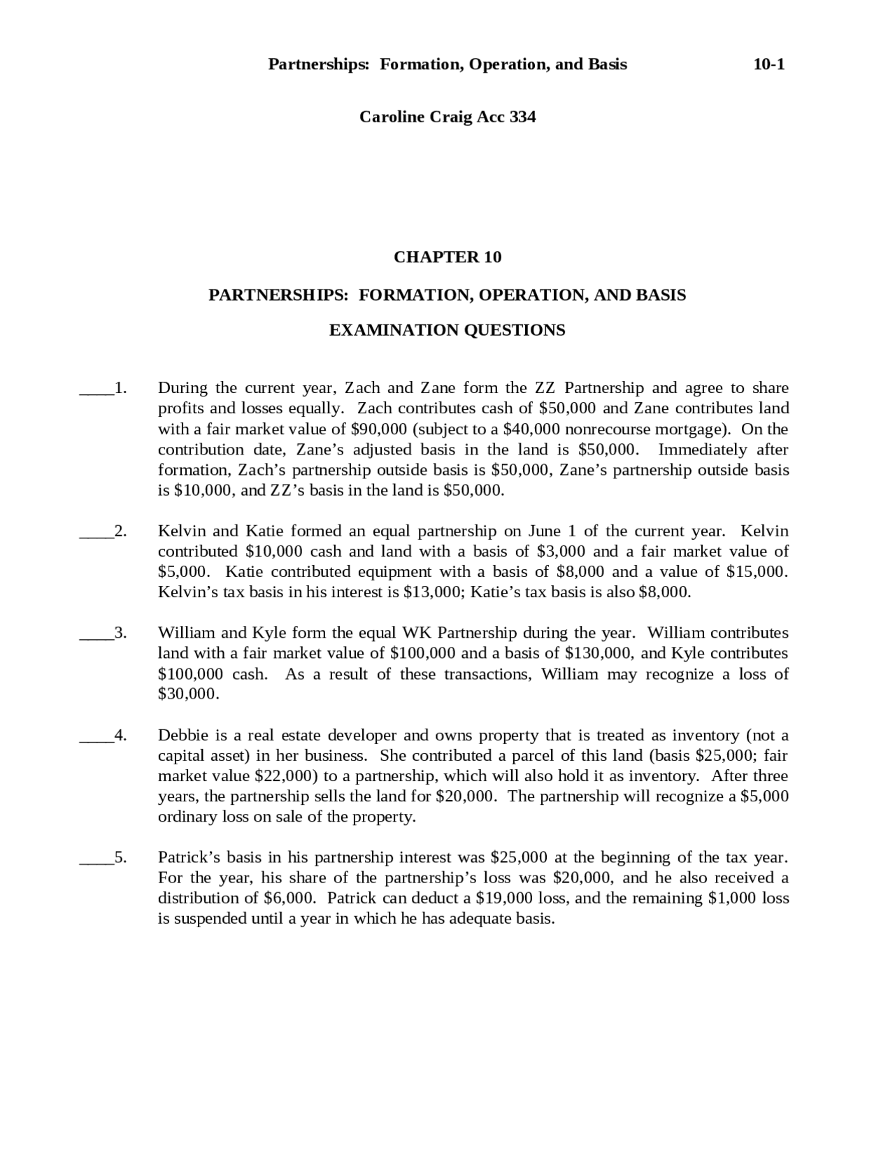 Partnership: formation, operation and basis chap.10 | ACC 334.00 ...