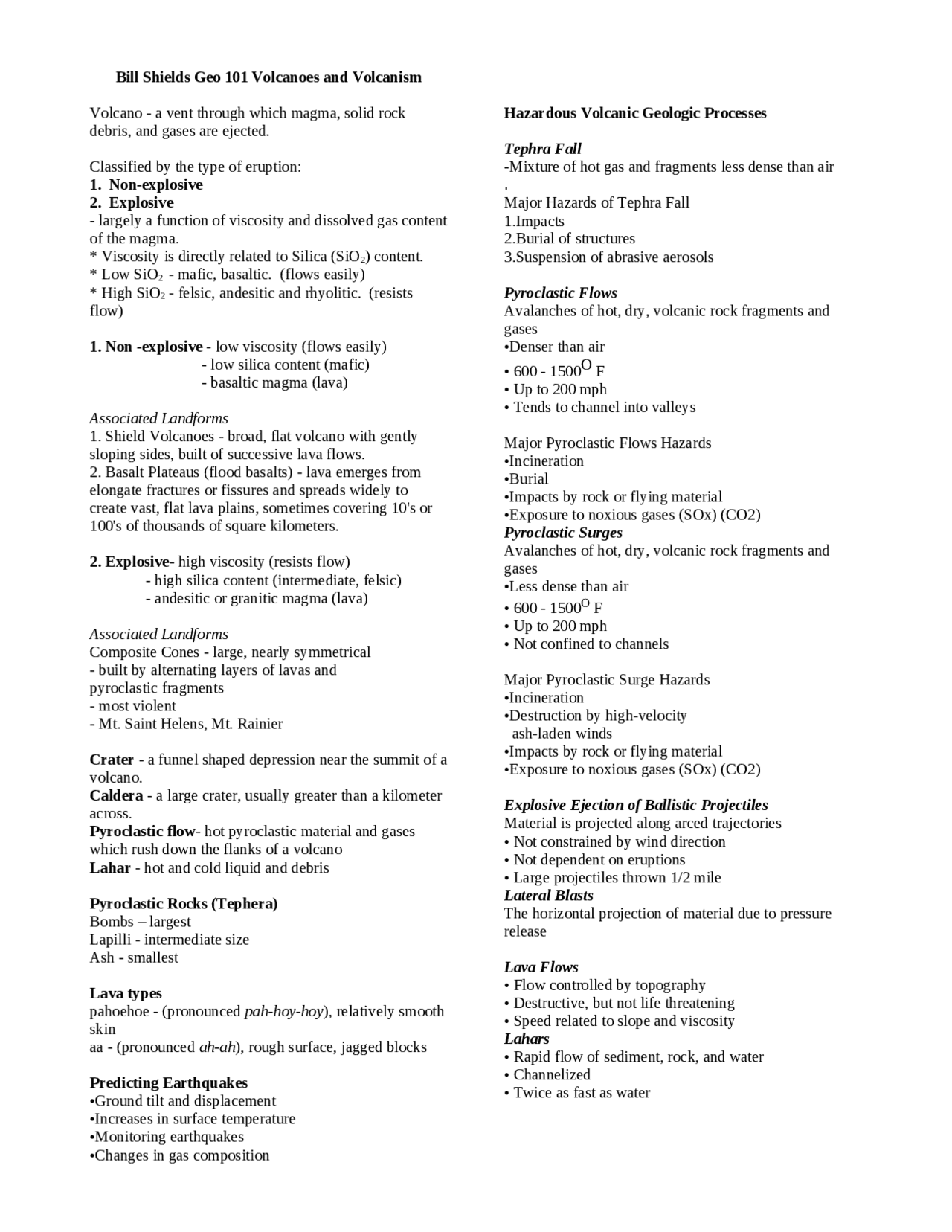 Notes On Volcanoes And Volcanism Geo 10200 Docsity
